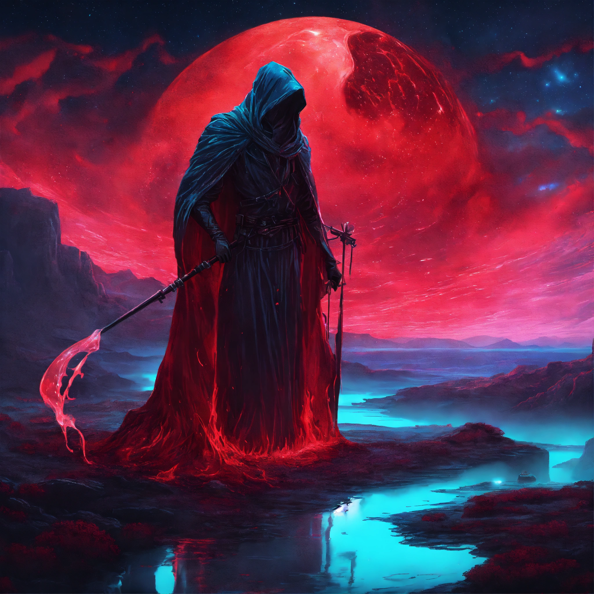 Lexica - Optical illusion bioluminescent transparent giant reaper red ...