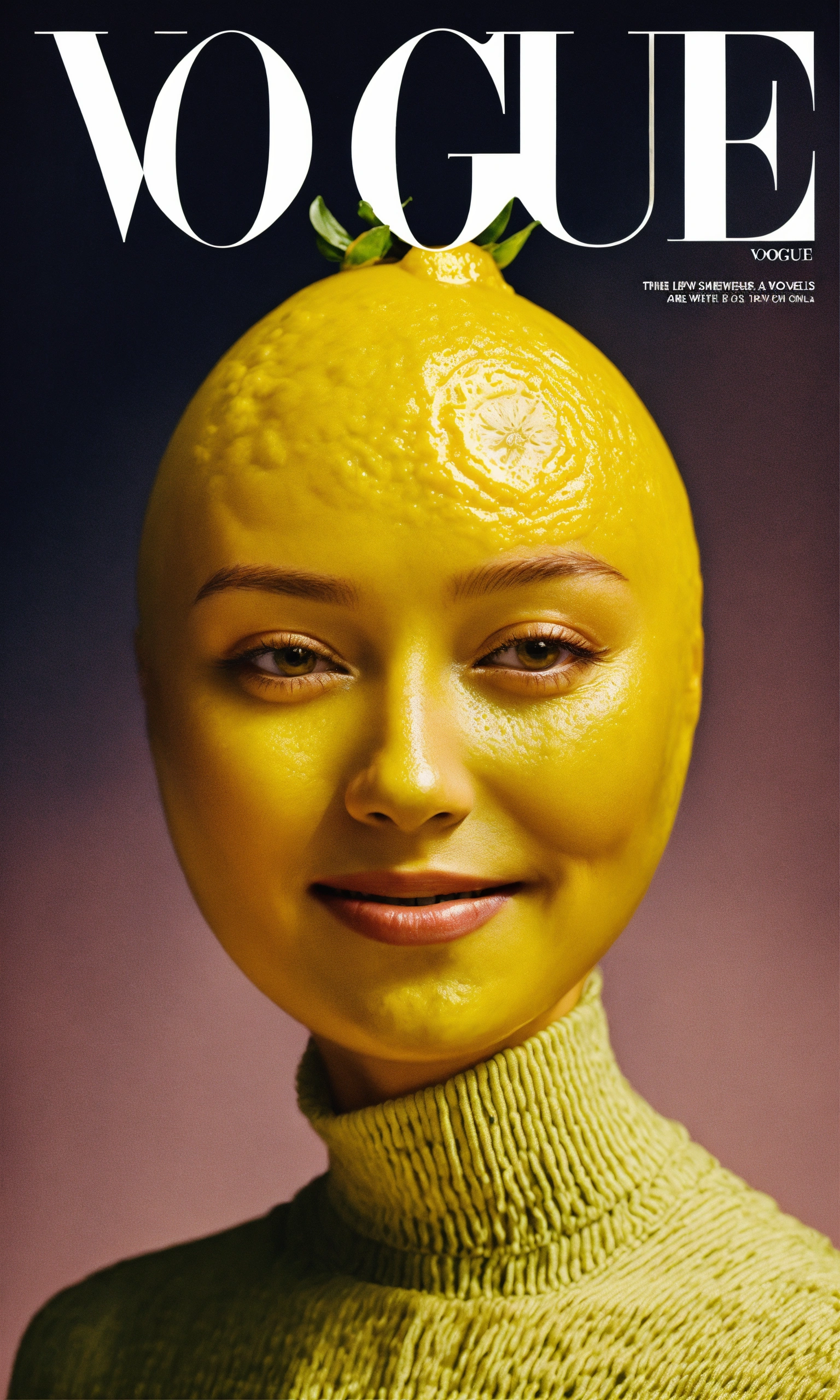 Lexica - A lemon with weird smiling human face, wtf, cover of vogue