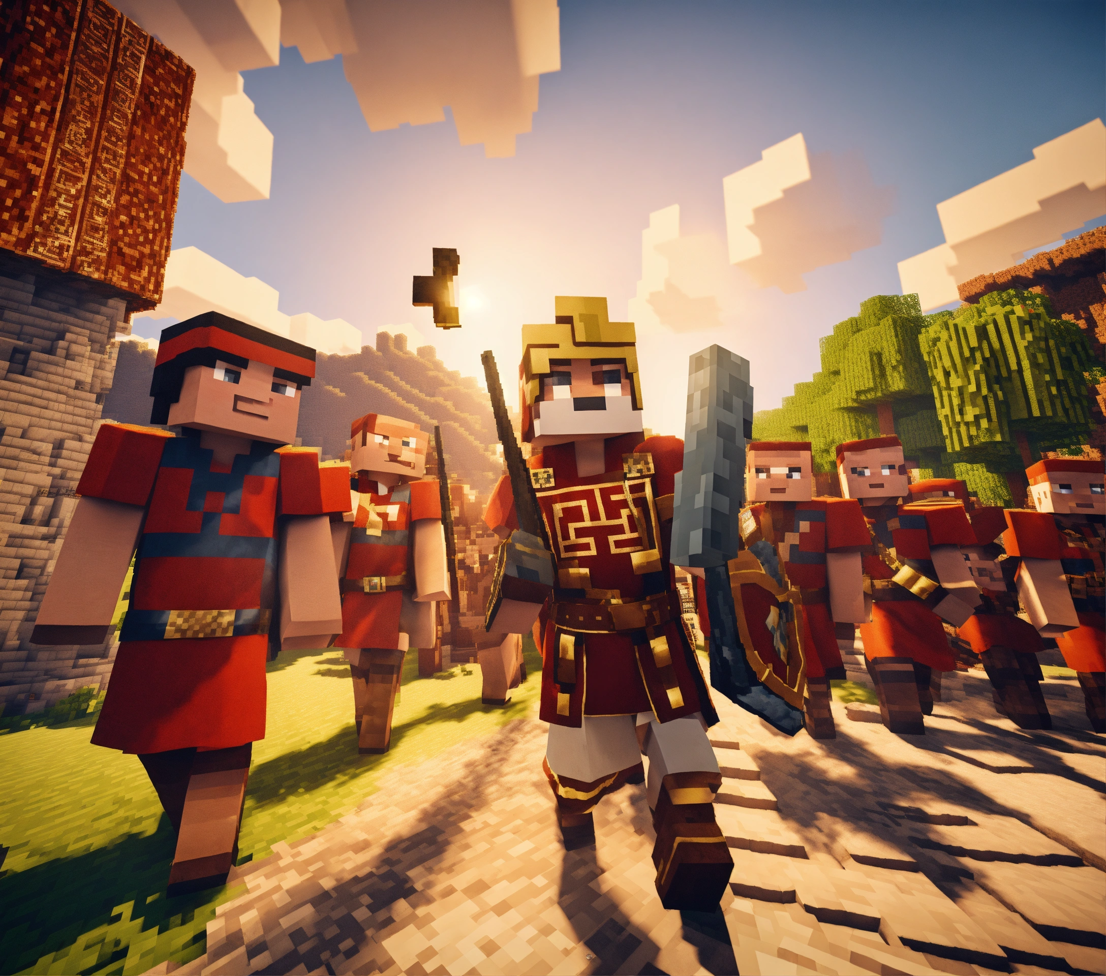 Lexica - Roman soldier guard taking selfie with minecraft villagers ...