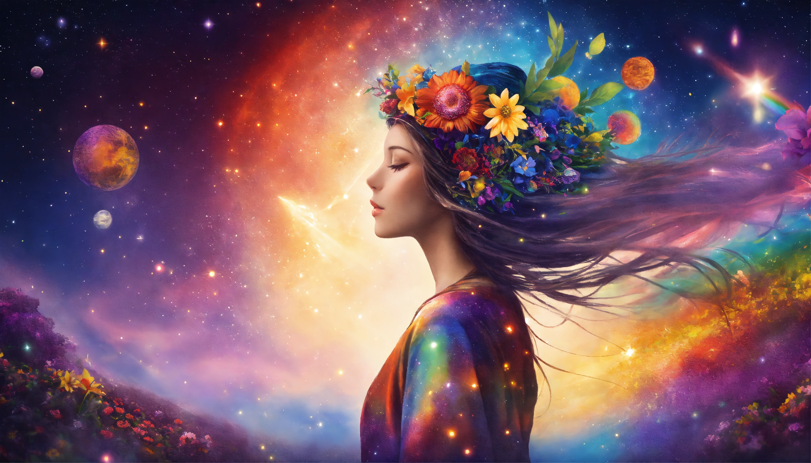 Lexica - Abstract hippy woman, with universe coming out of his crown ...