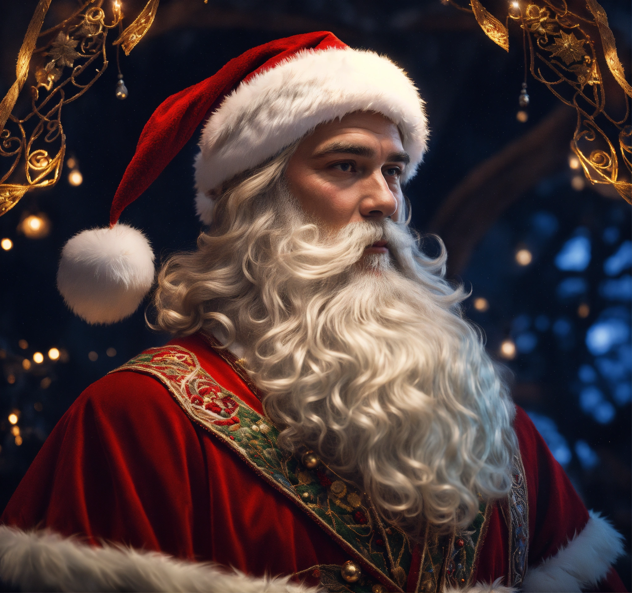 Lexica - Beautiful medieval Santa Claus sideview portrait, intricate ...