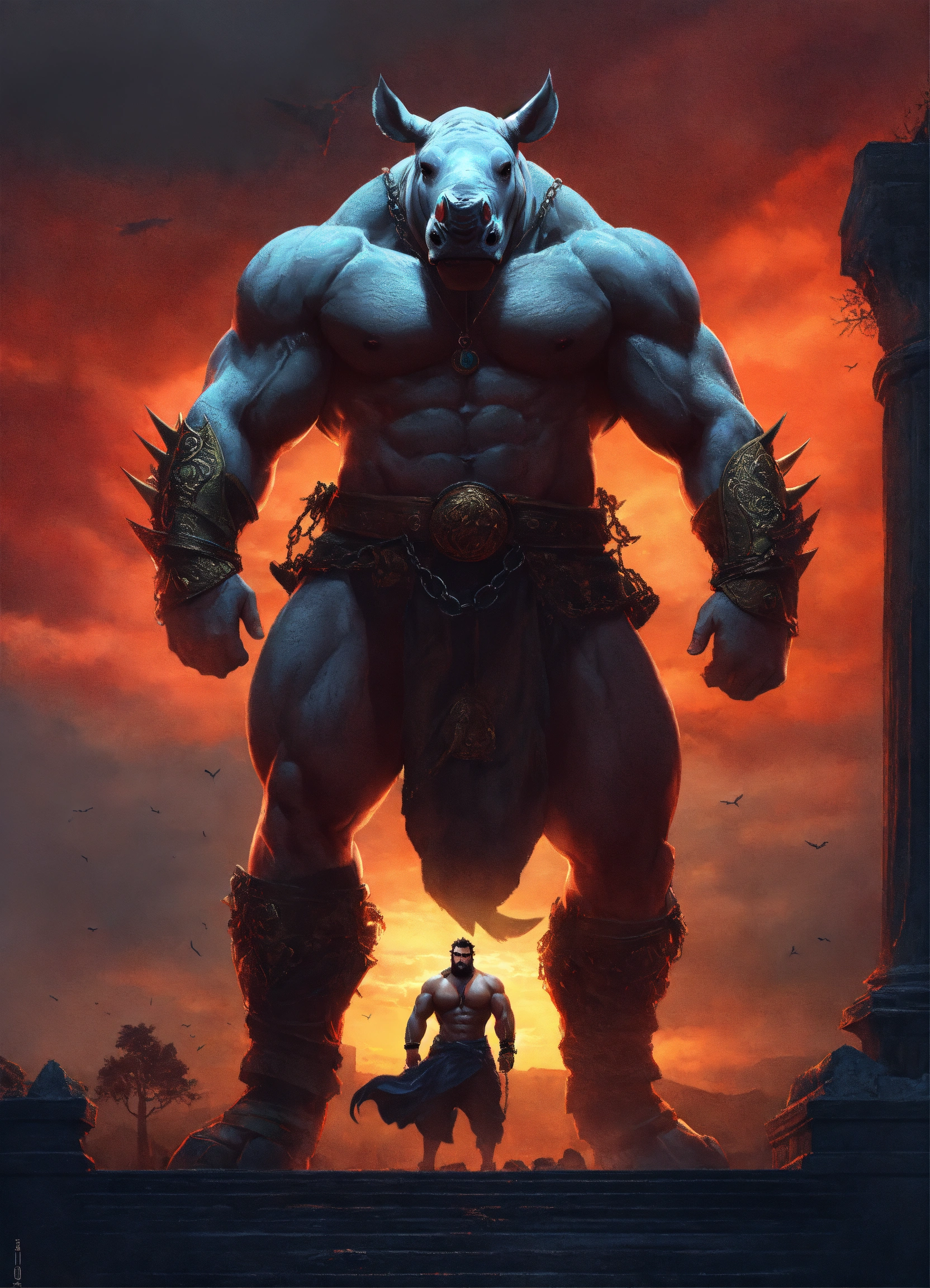 Lexica - Rhino-man hybrid bound muscular strong handsome bearded huge ...