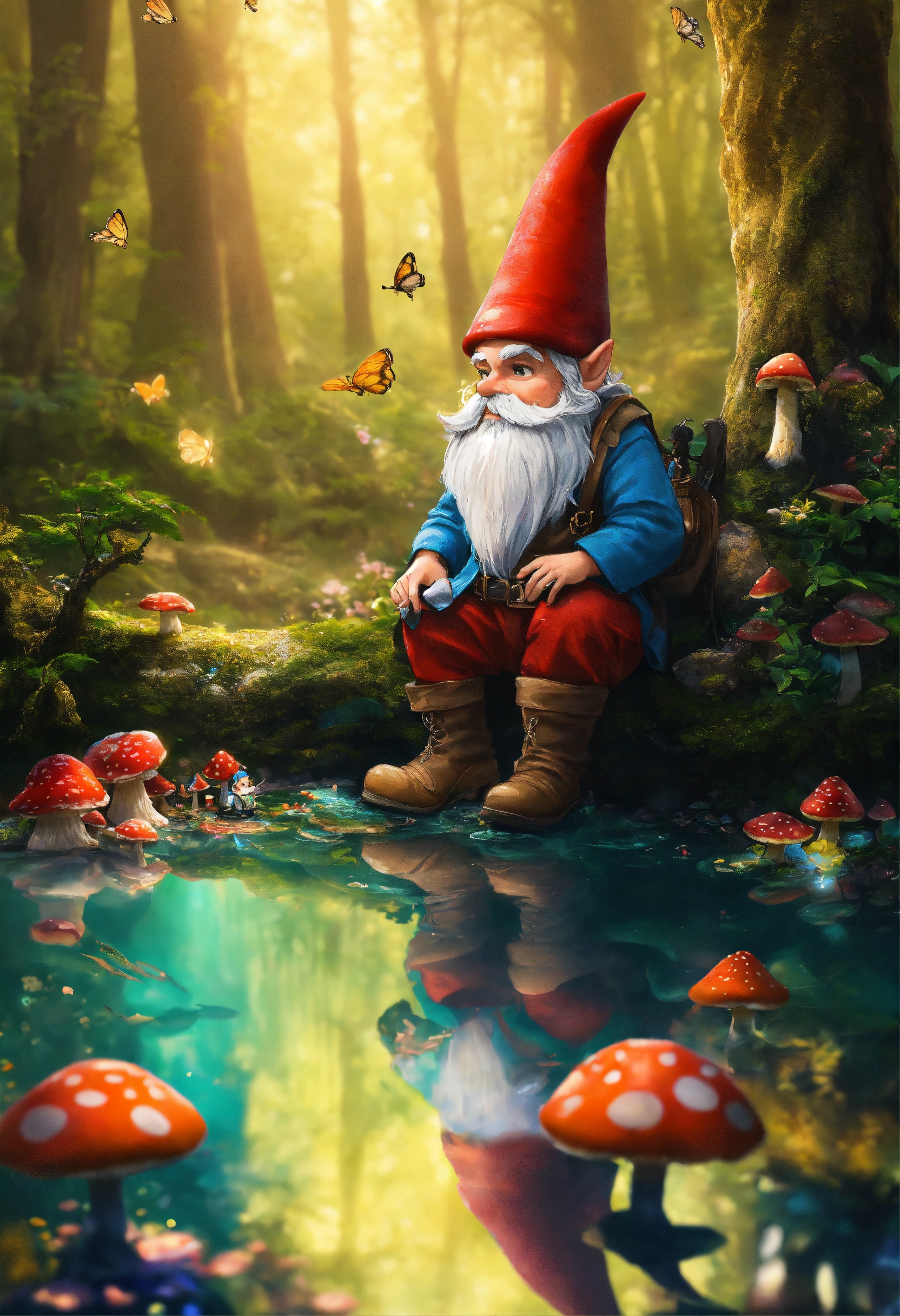 Lexica - In the enchanted forest, a handsome gnome with a weathered ...