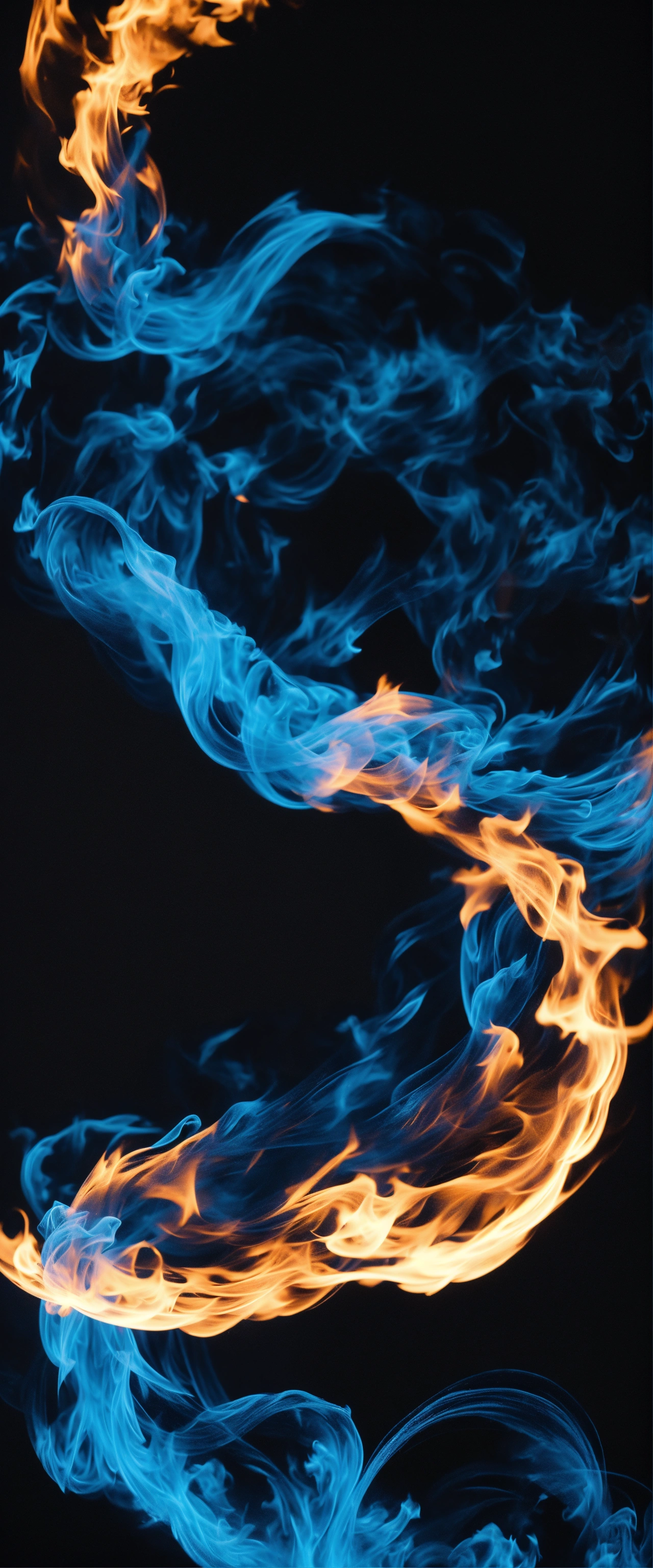 Lexica - Blue fire over black background, twisting up into black