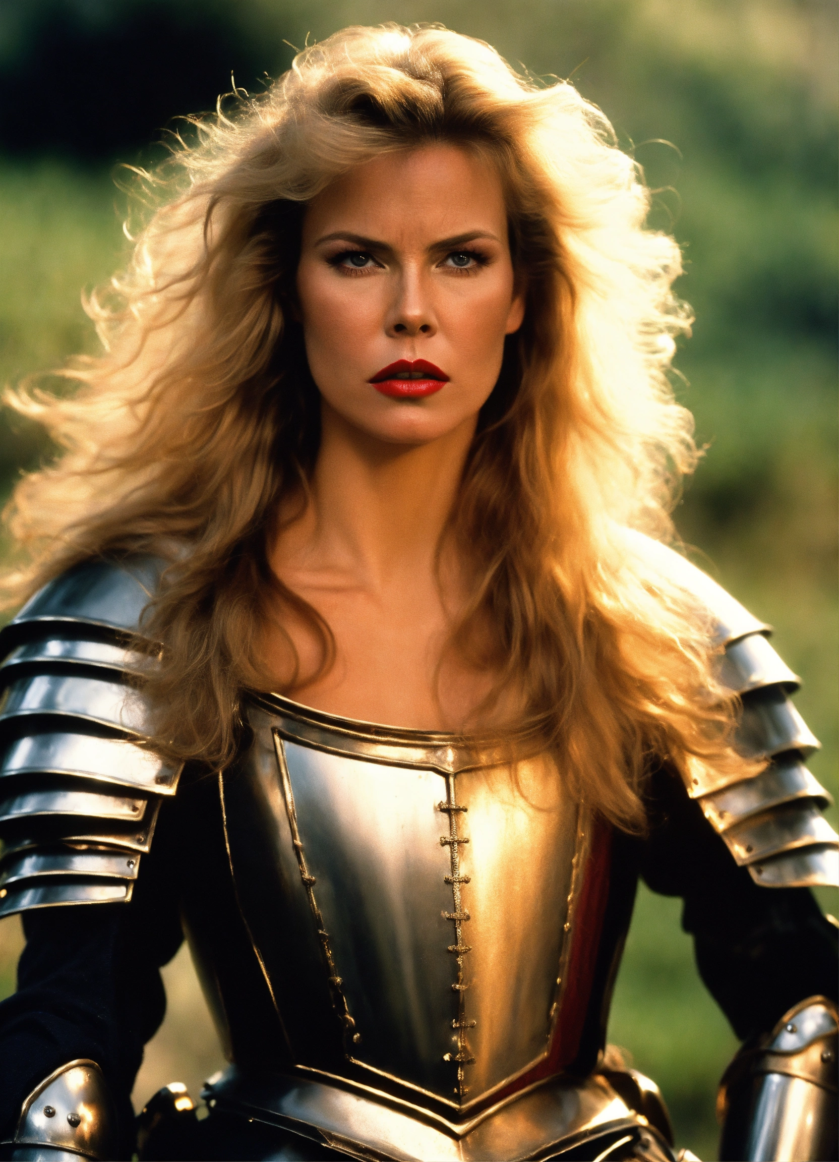 Lexica - Photo quality portrait of Kim Bassinger as knight in armor ...