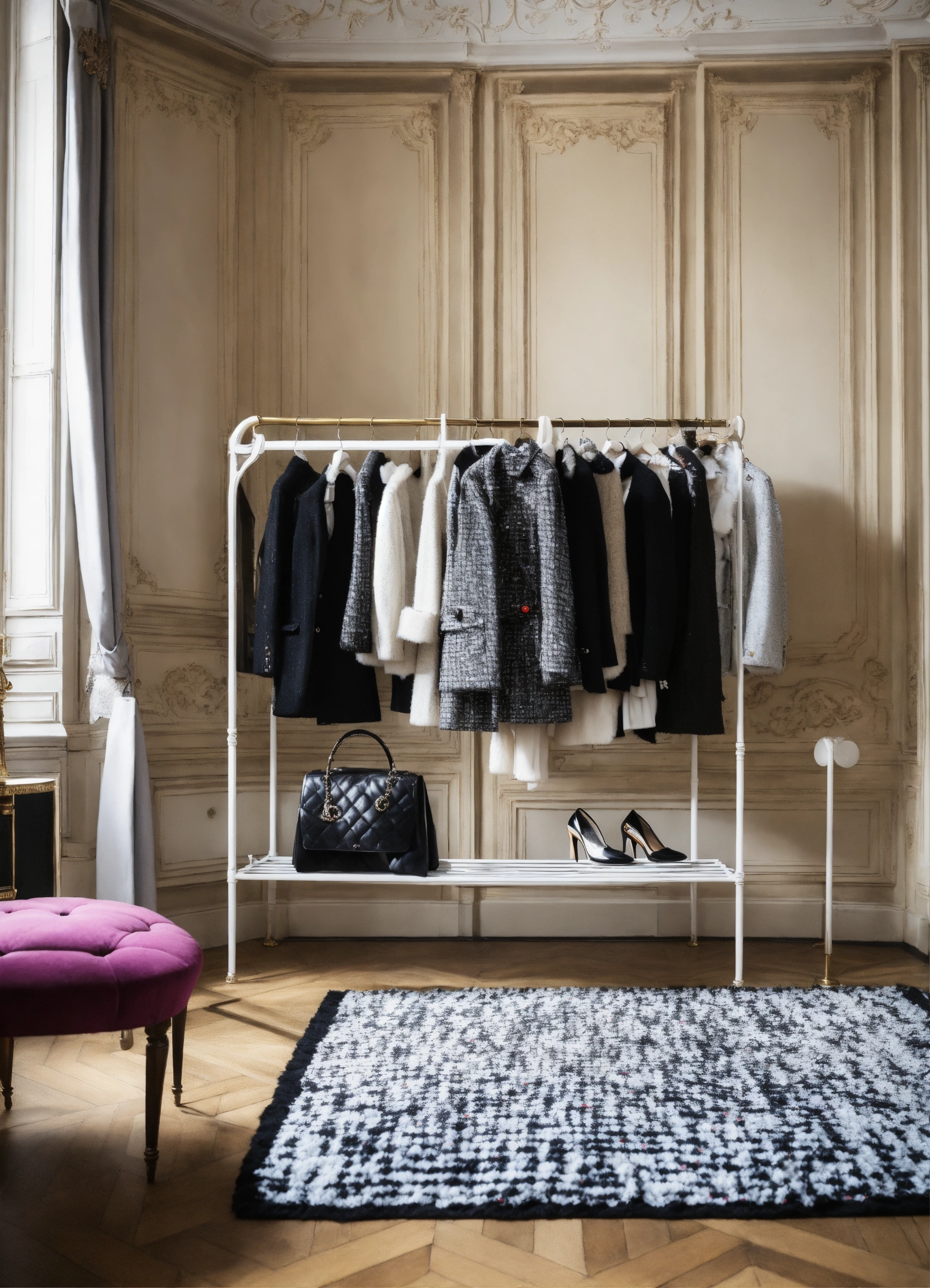 Lexica - Clothing rack with white and black and white tweed colourful ...