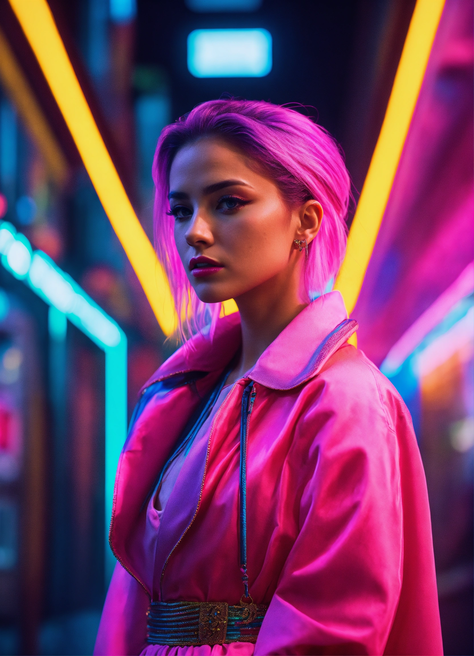 Lexica - Cinematic photography, modern, female queen, neon colors ...