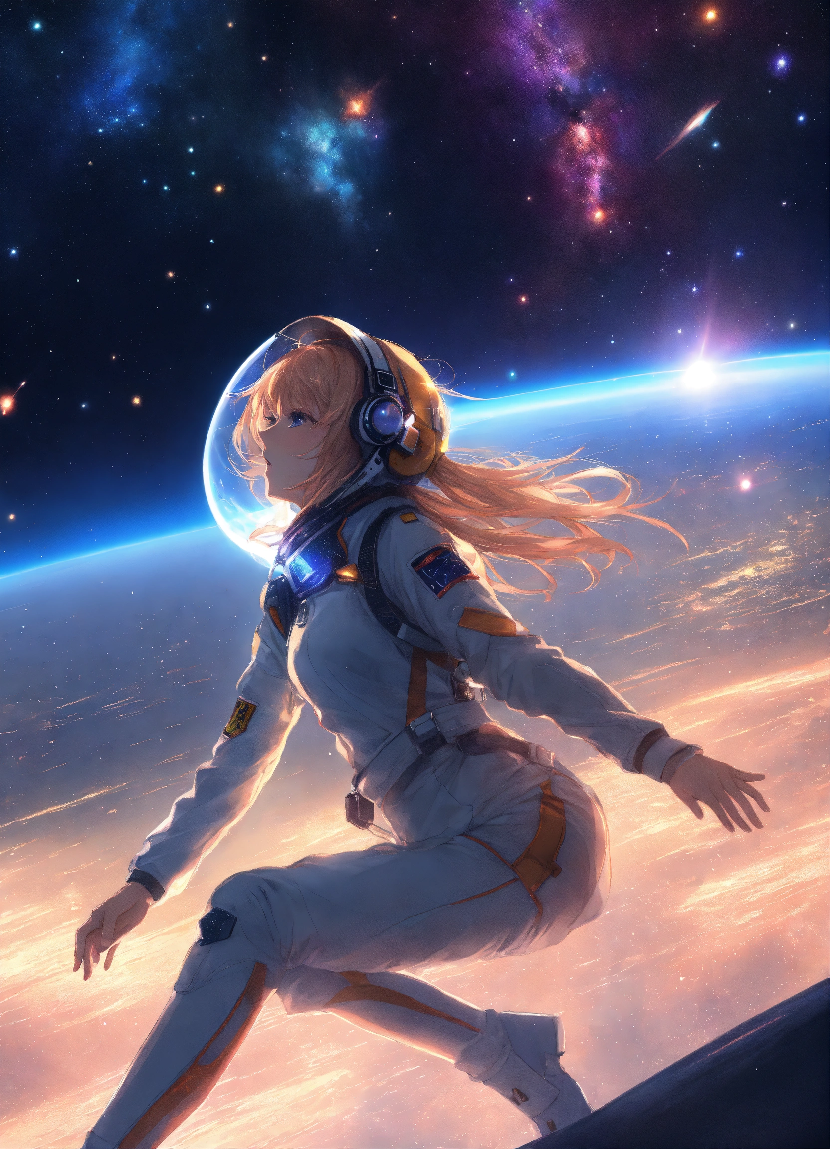 Lexica - Anime girl falling in space, distant in space suit beautiful ...