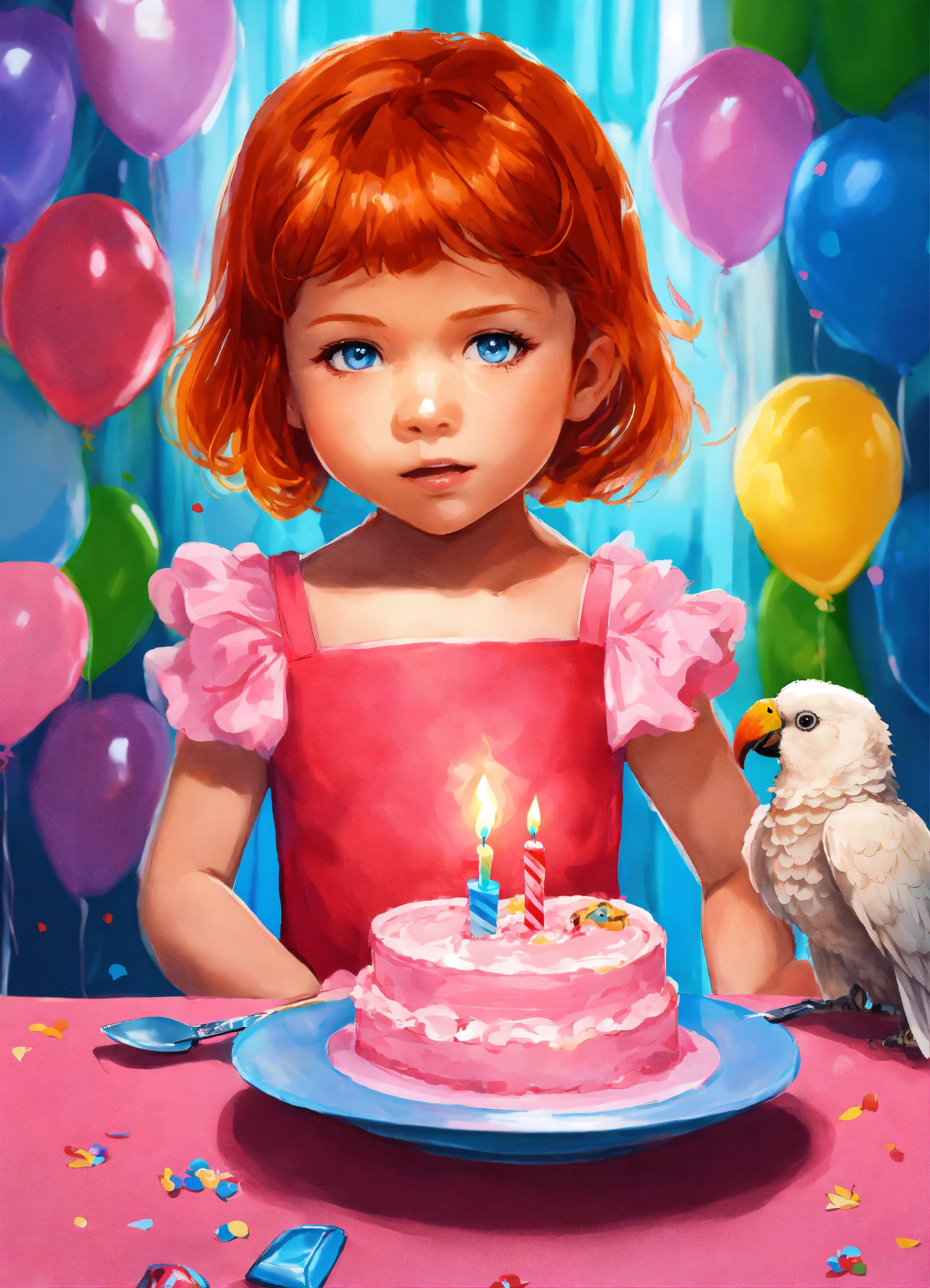 Lexica - 2d drawing, 5 years old red head girl, blue eyes, mischievous ...