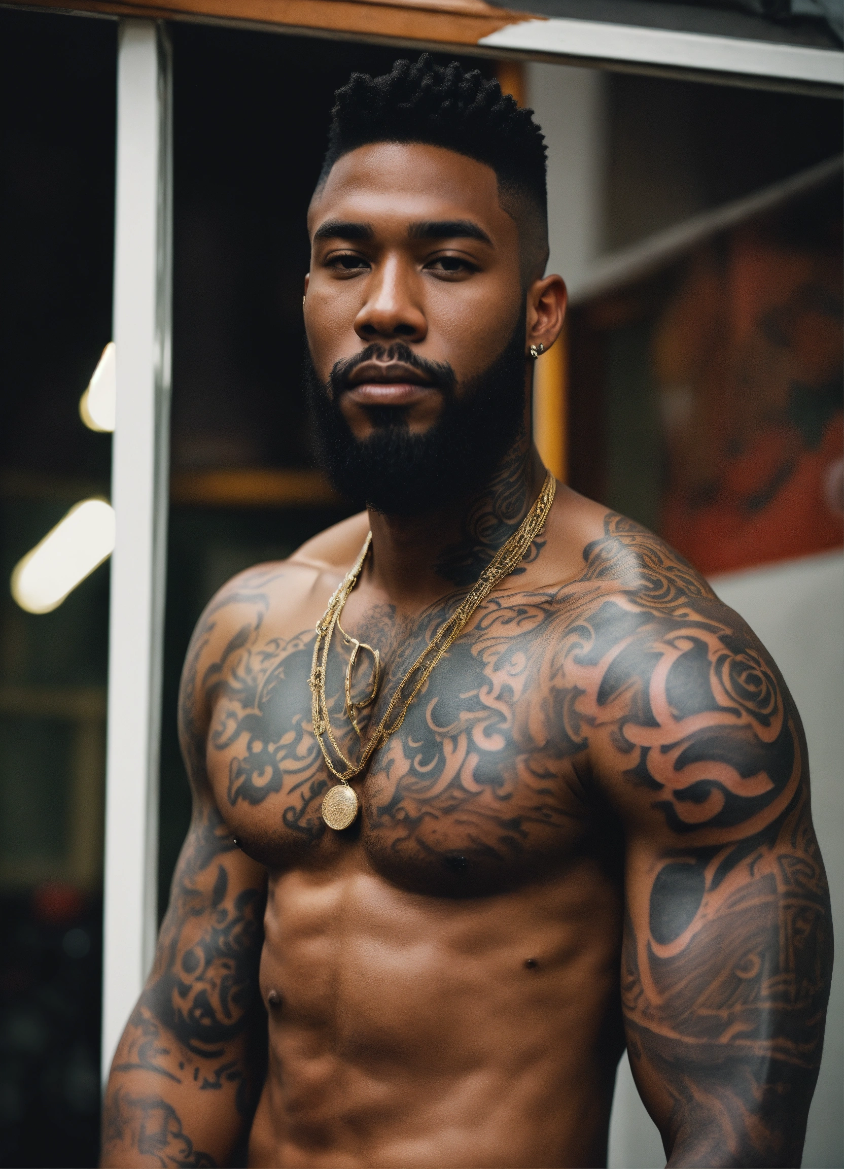 Lexica - Very handsome black male, slim athletic frame, beard, shaved ...