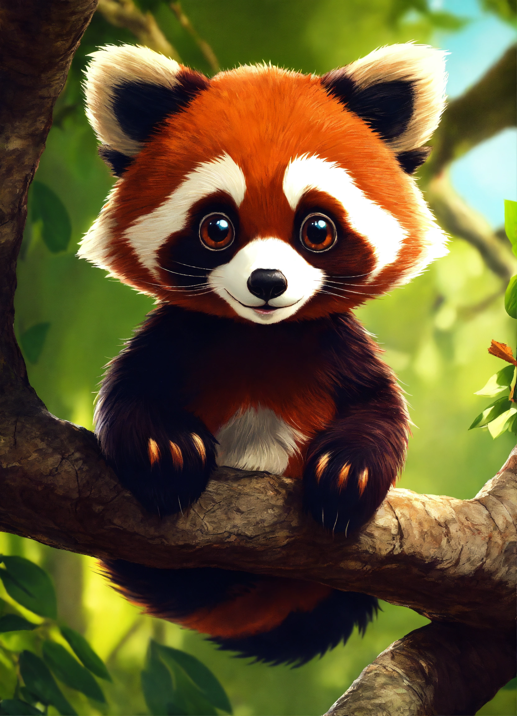 Lexica - A cute dark evil, baby red panda sloth with big eyes hanging ...