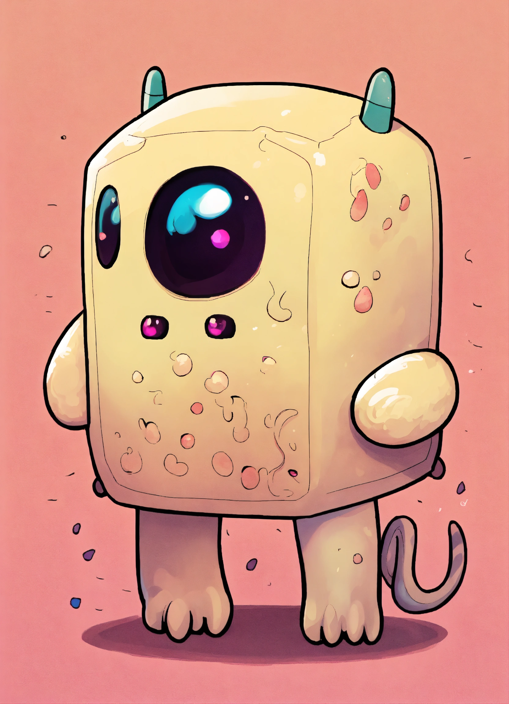 Lexica - A cream-colored kawaii rectangle monster. It has a pensive ...