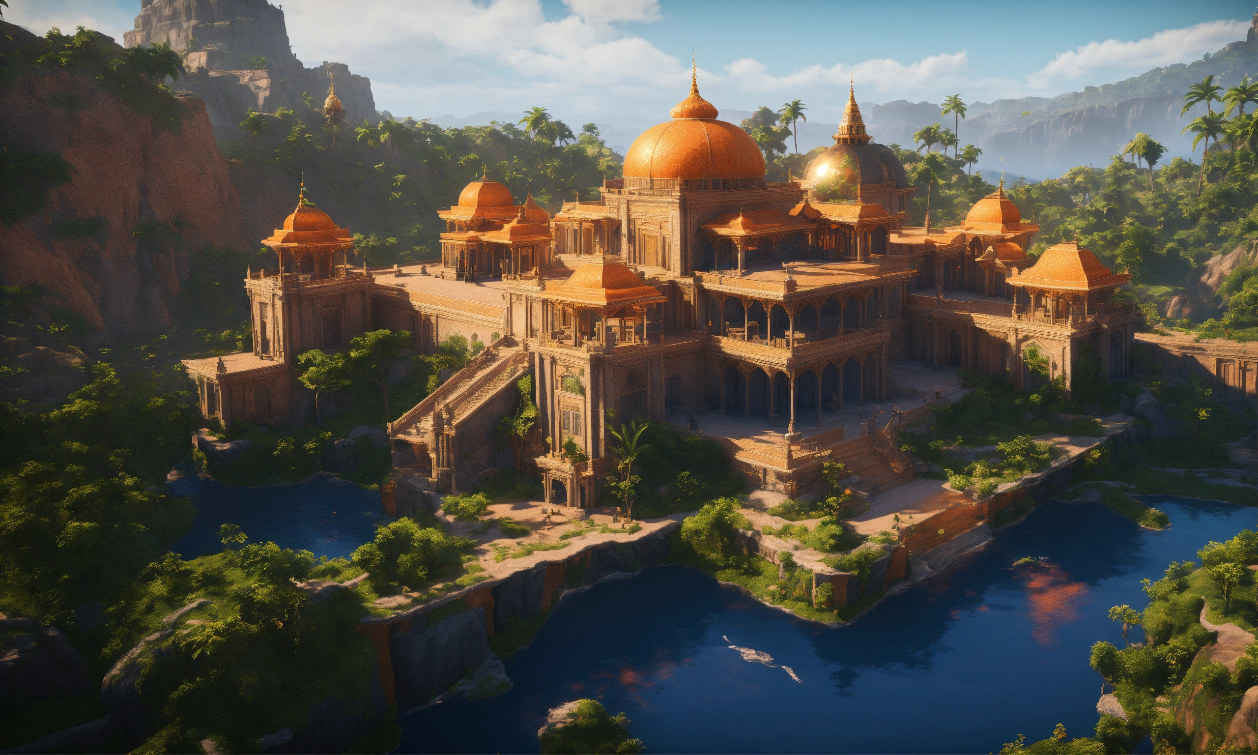 Lexica - Full image of a massive orange royal palace with a navy blue ...