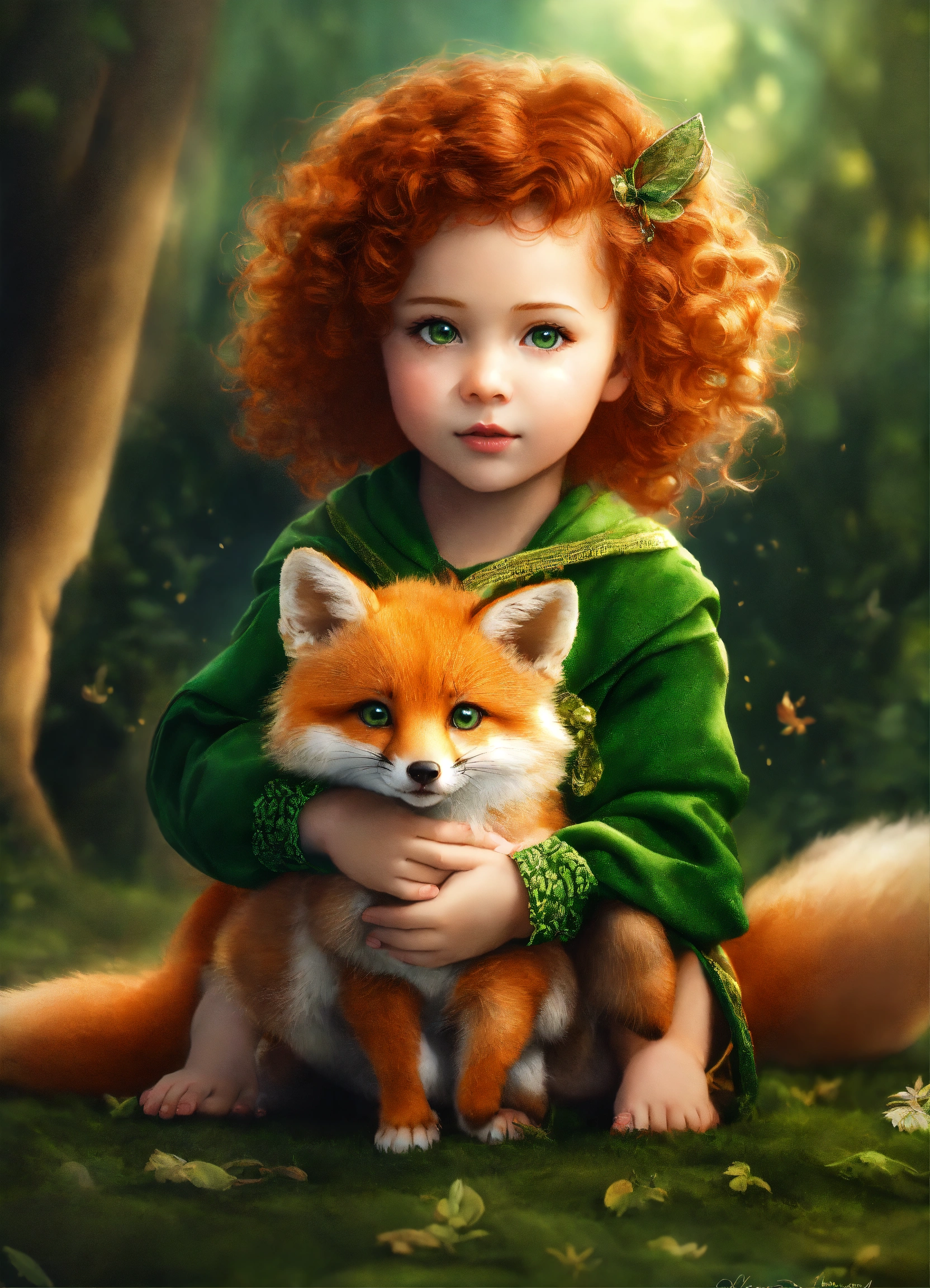 Lexica - A beautiful curly red headed little girl green eyes in a ...