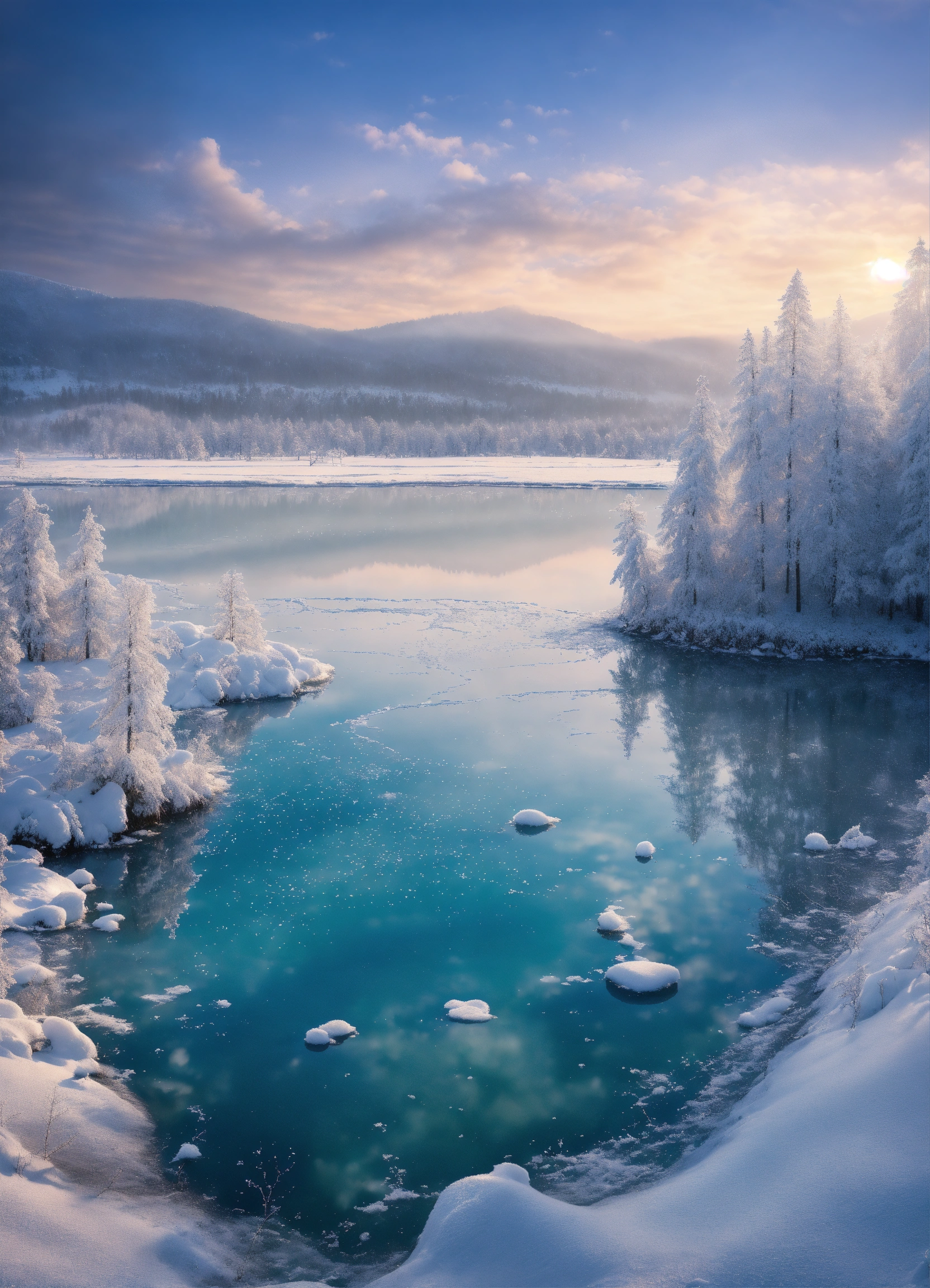 Lexica - Epic Landscape, pure beauty, big lake, deep winter, snow, Miki ...