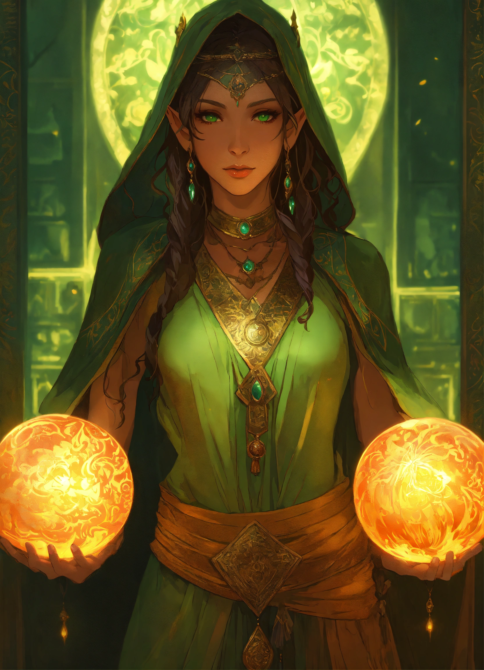 Lexica - Beatiful, Female elf timurid sorceress with glowing fire orb ...