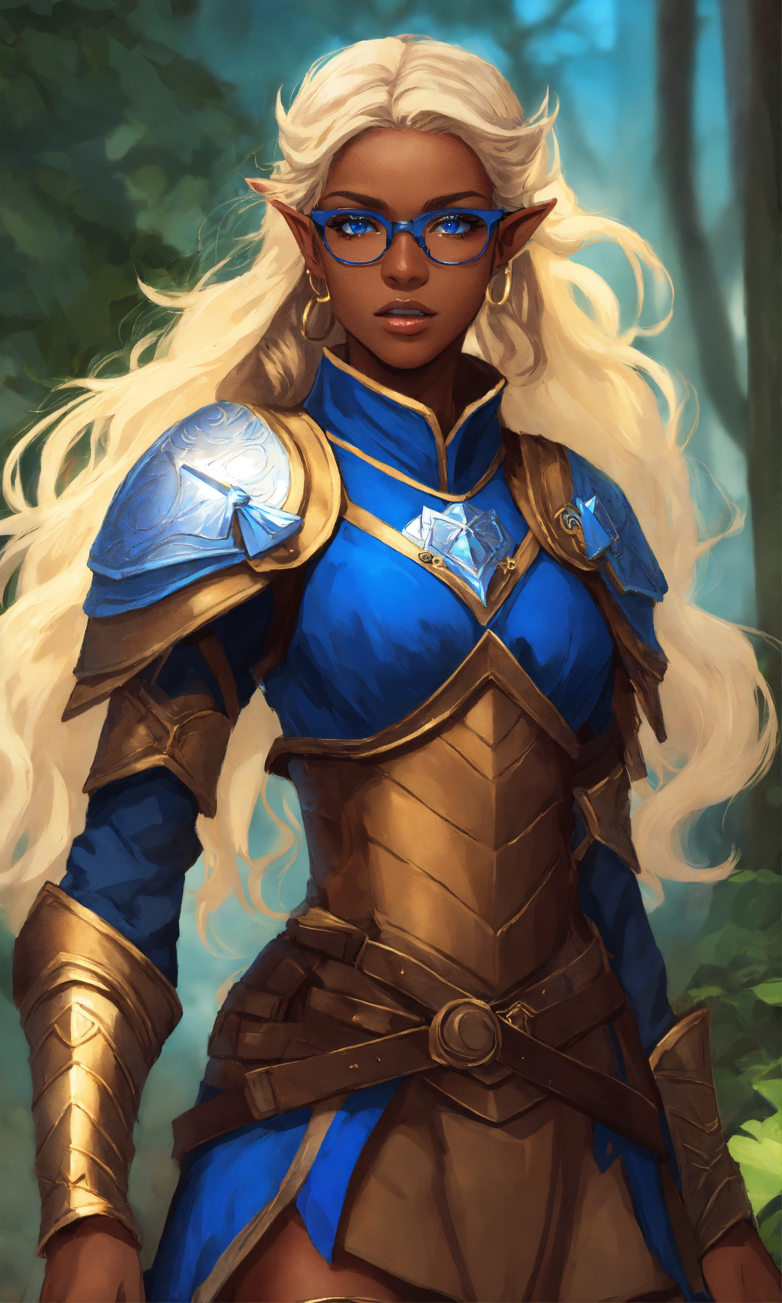 Lexica - A very brown skinned half elf woman, wearing glasses with deep ...