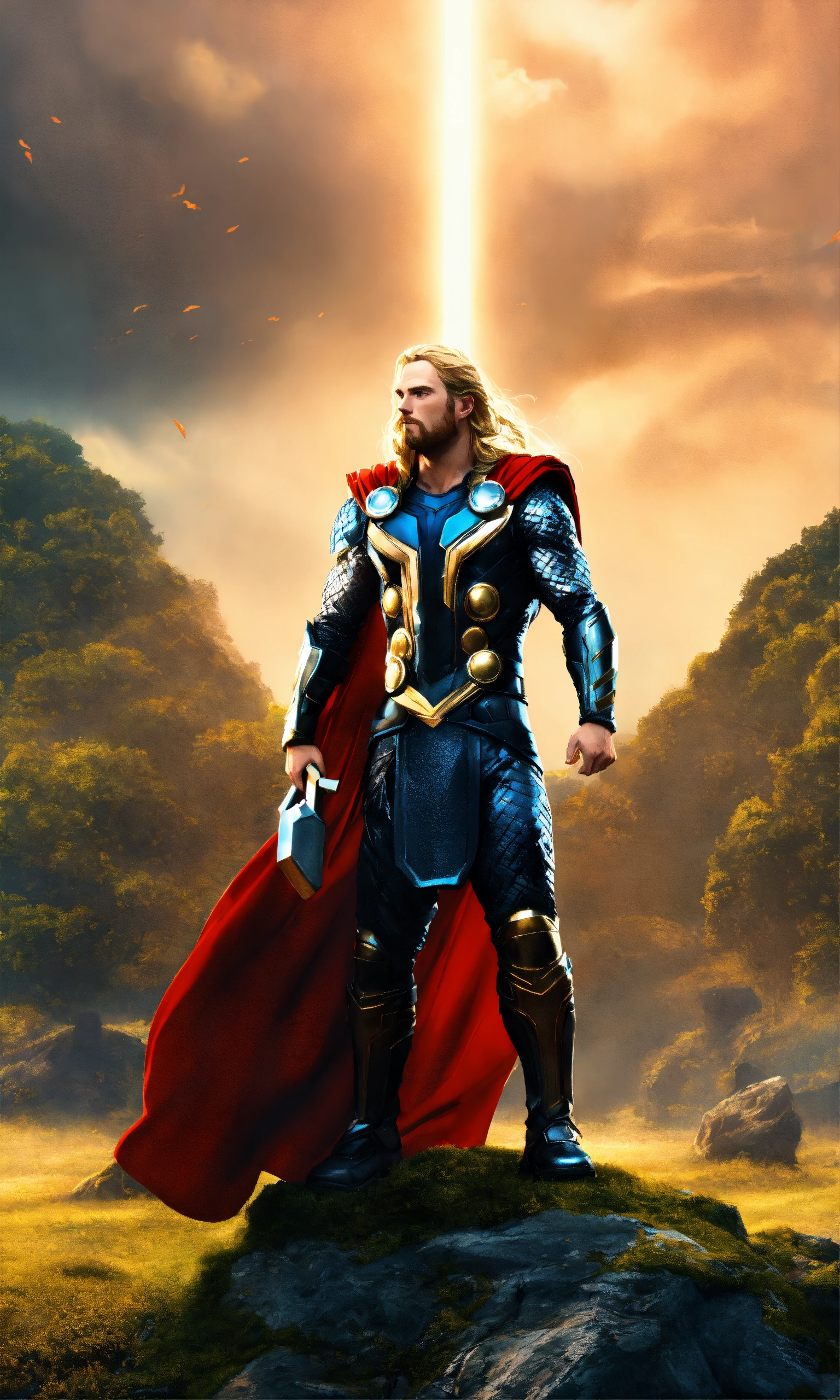 Lexica - 3 Thor standing together, nature background, 2D render