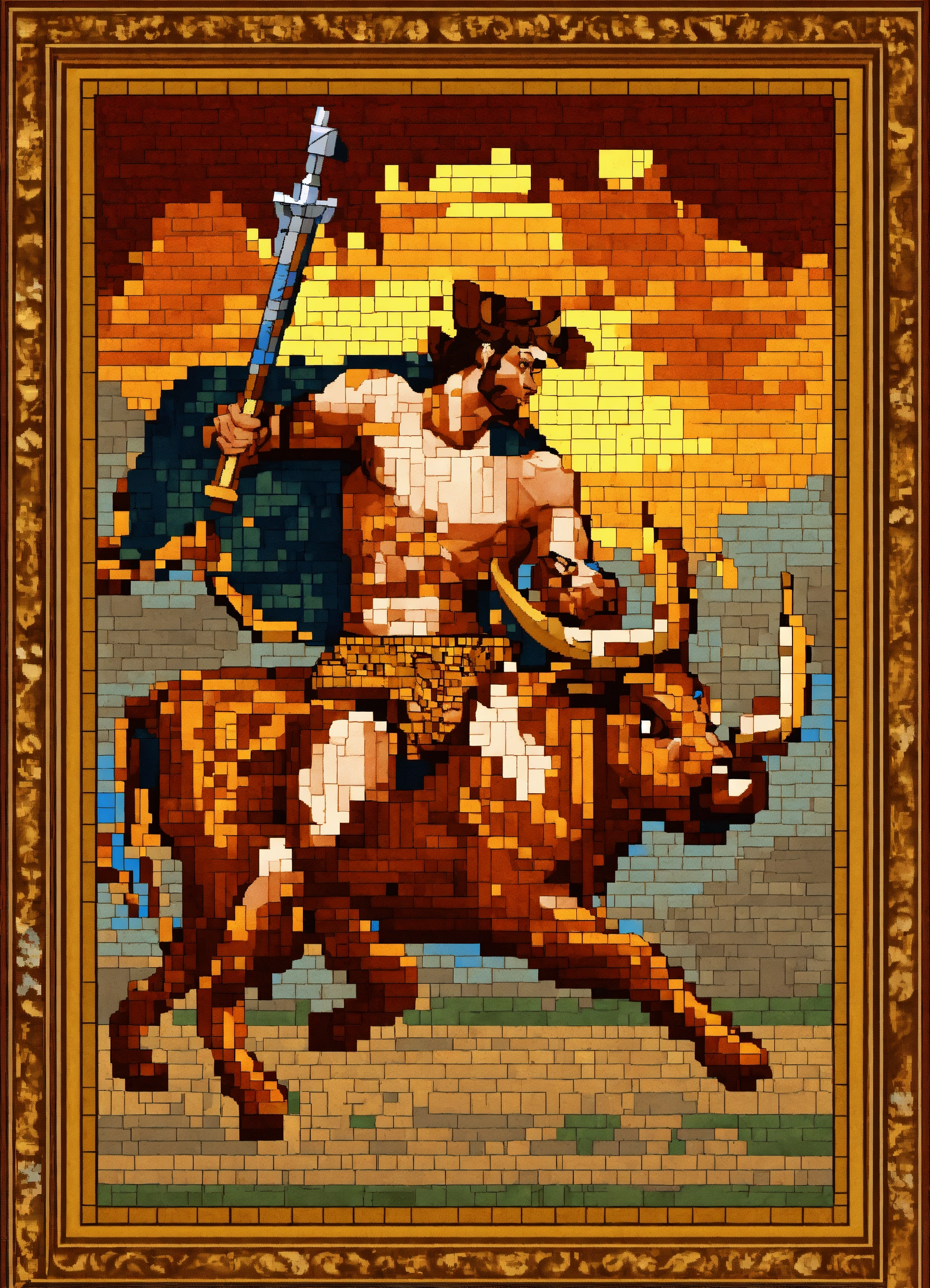 Lexica - Mosaic, Hercules fighting with a bull, red bulls of Geryon ...