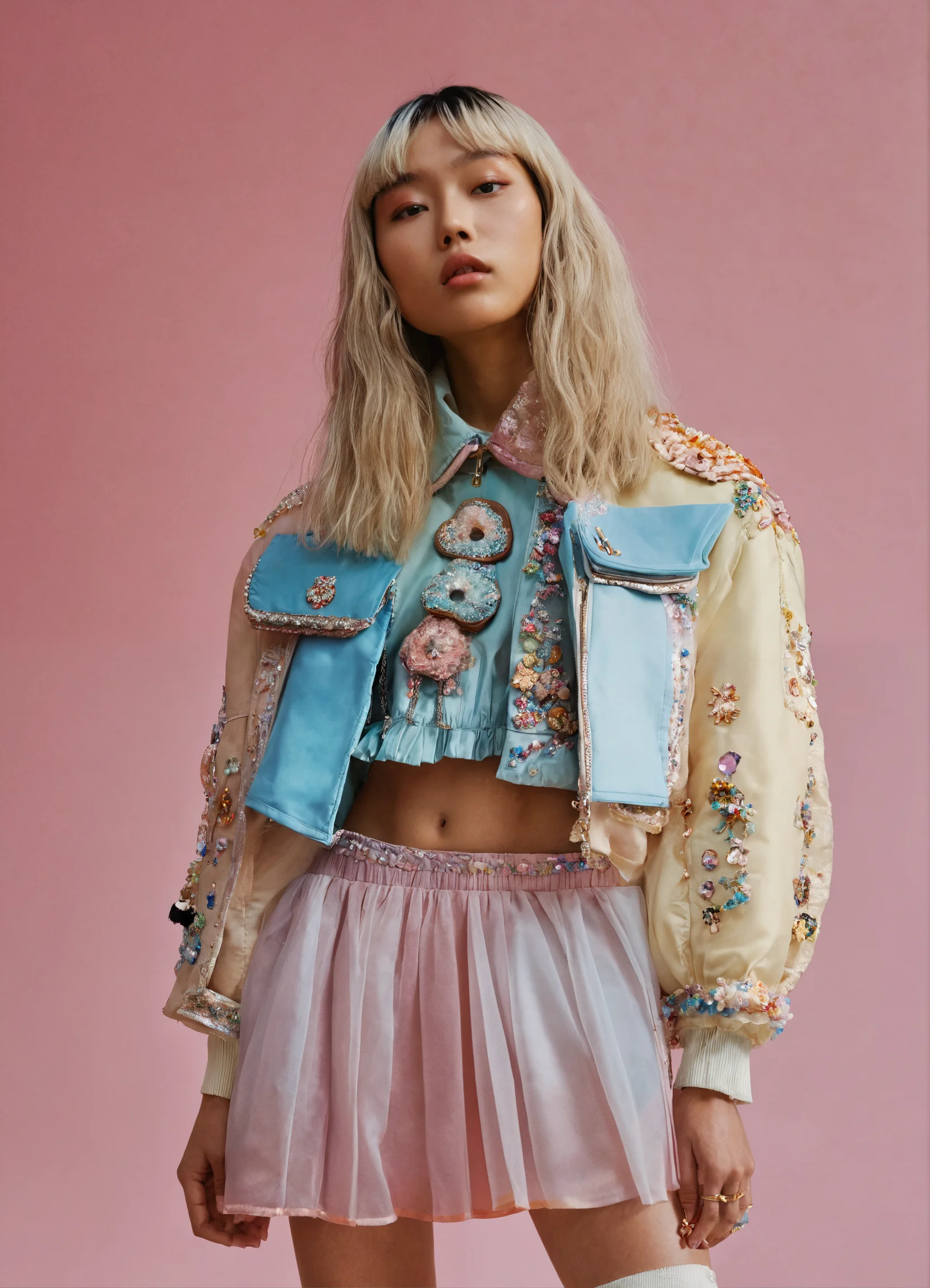 Lexica - Full body look Asian model with big almond shaped eyes and ...