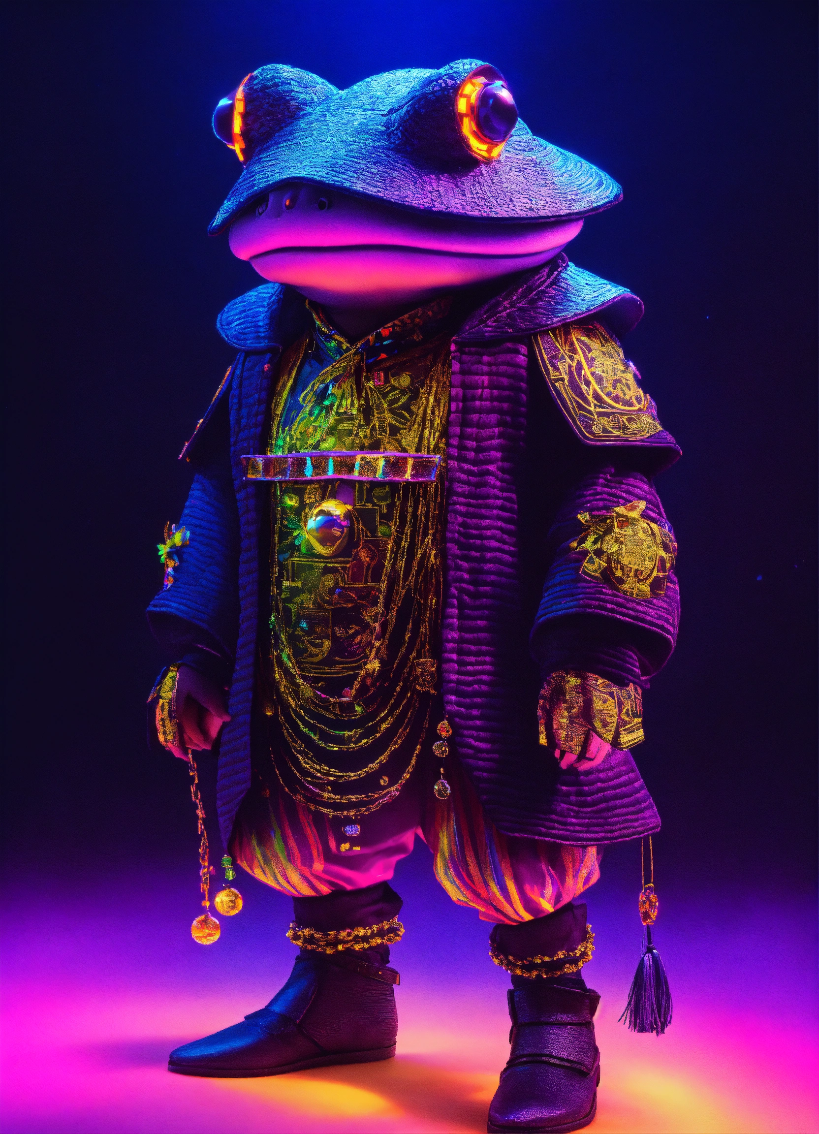 Lexica - Full body portrait A toad made out of a 3d black purple light ...