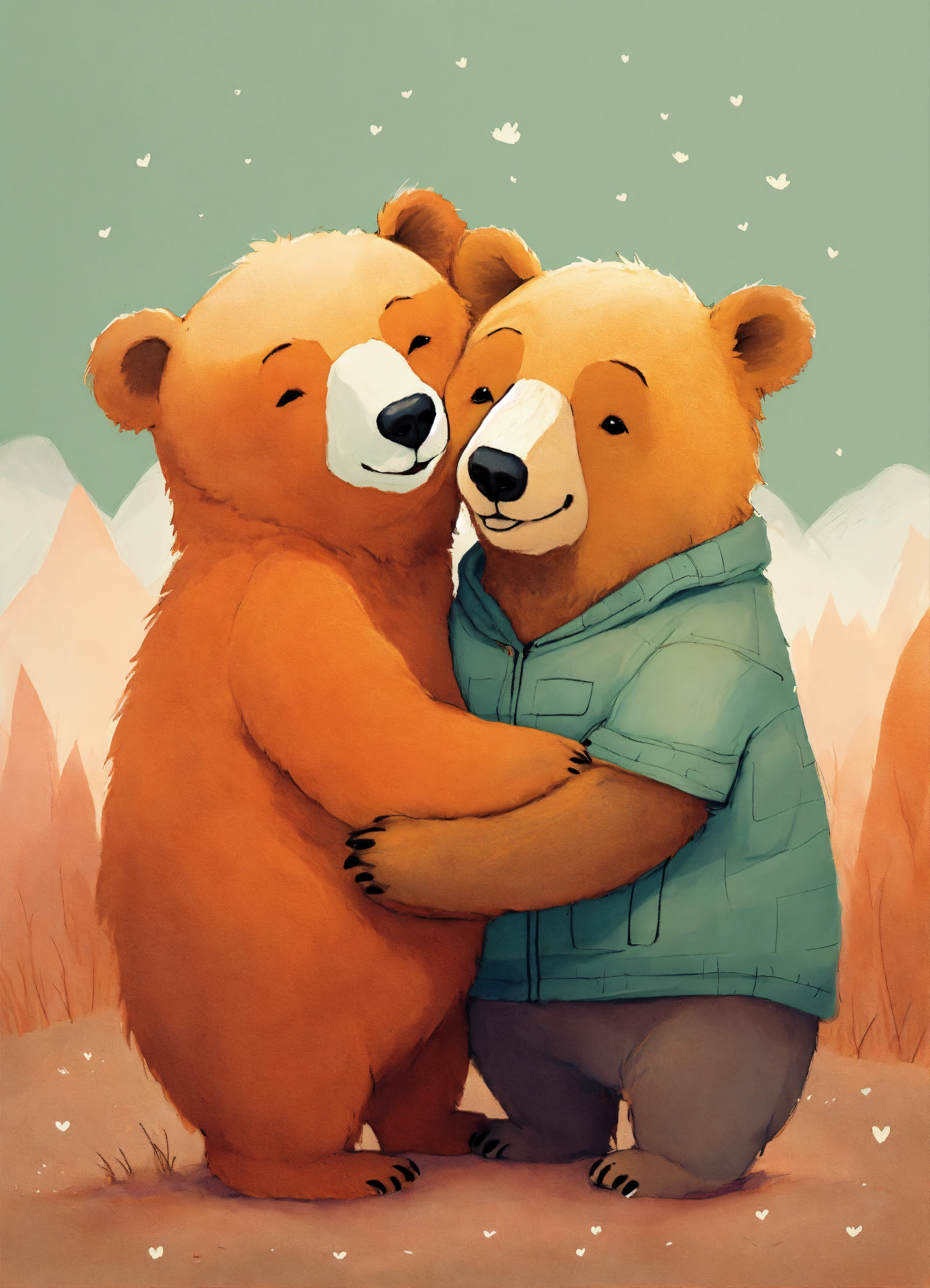 Lexica - Happy bears cuddling, cute critters, by oliver jeffers