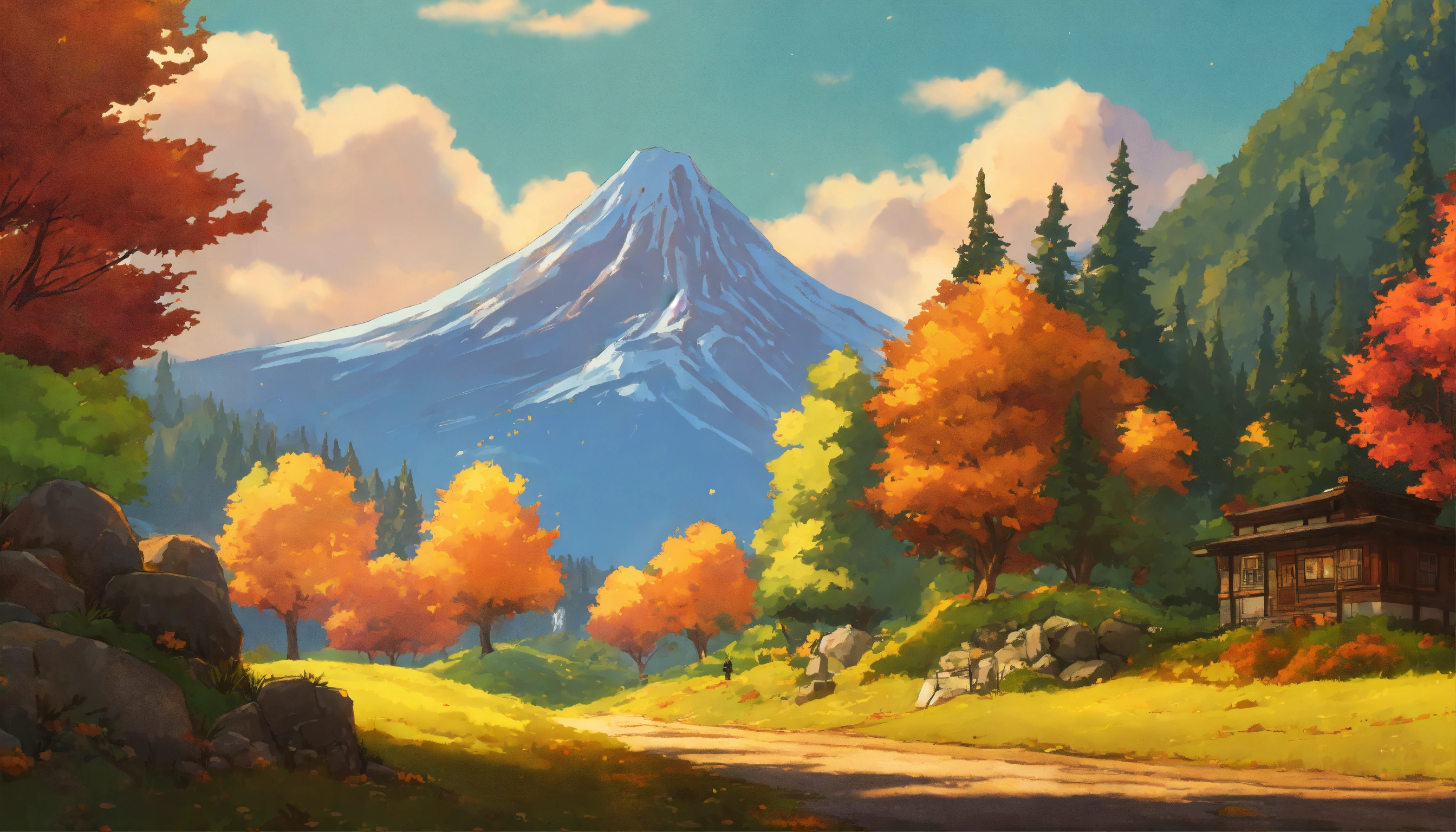 Lexica - A studio ghibli inspired fall landscape with a forest and ...