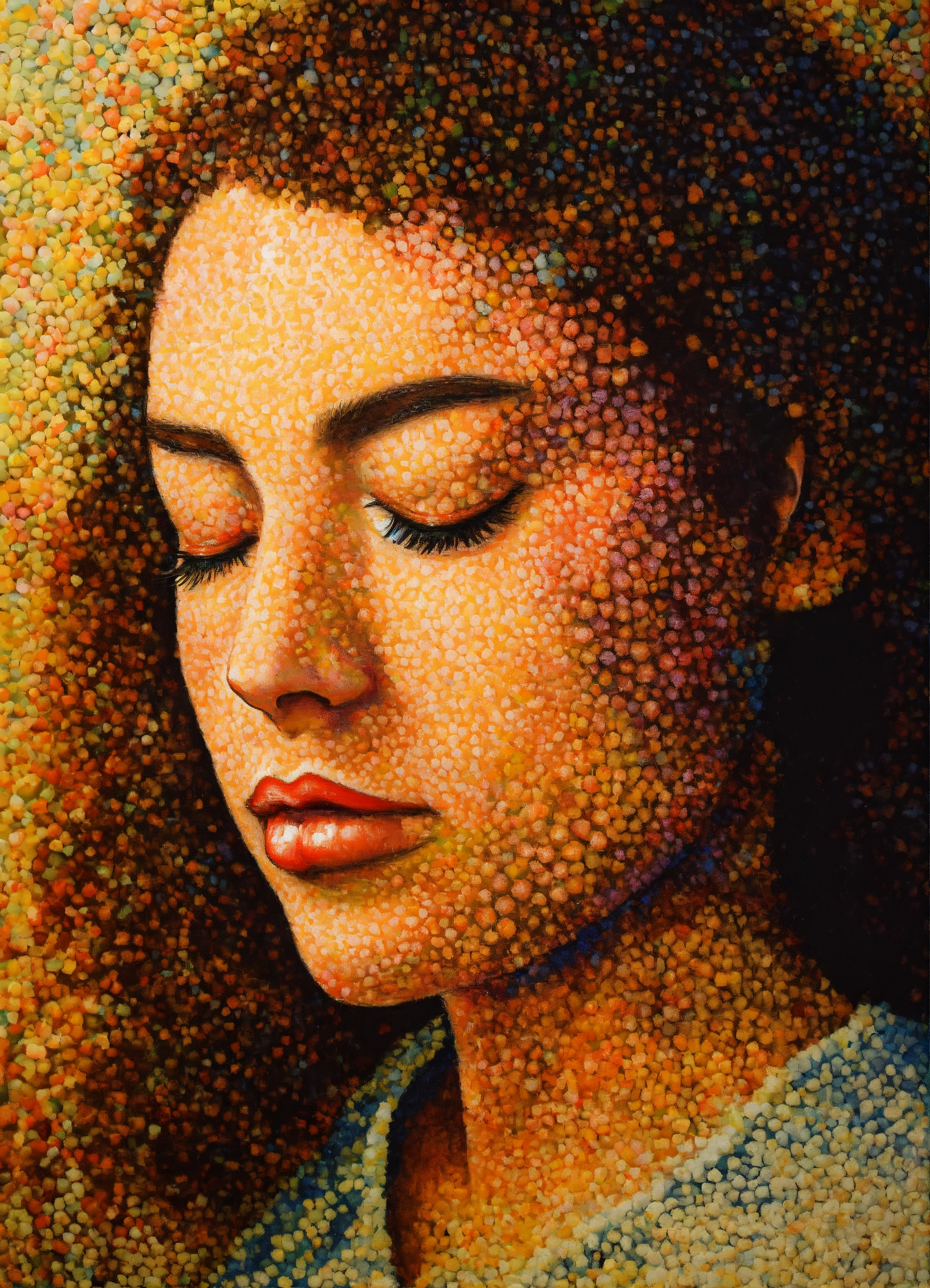 Lexica - Sleeping face, created in pointillism.