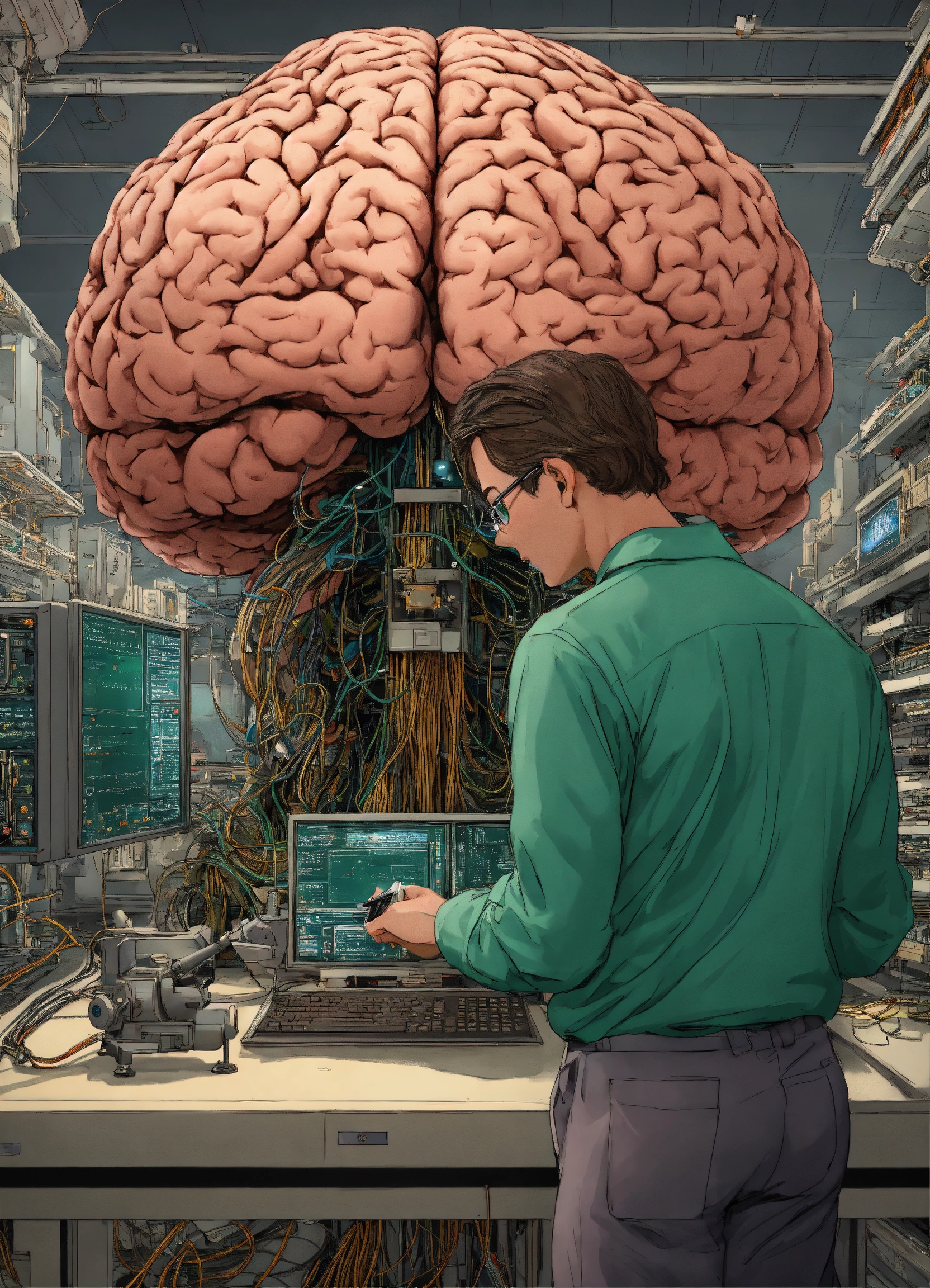 Lexica - In the center of the room, a colossal human brain is ...
