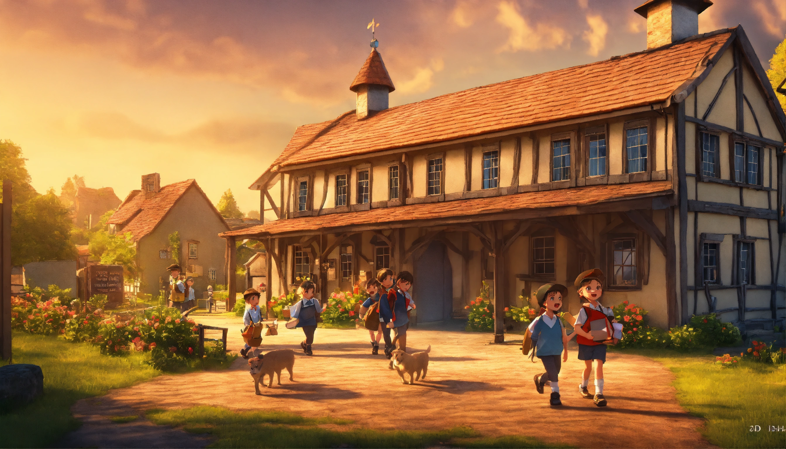 Lexica - Generate an image of a old village school with children ...