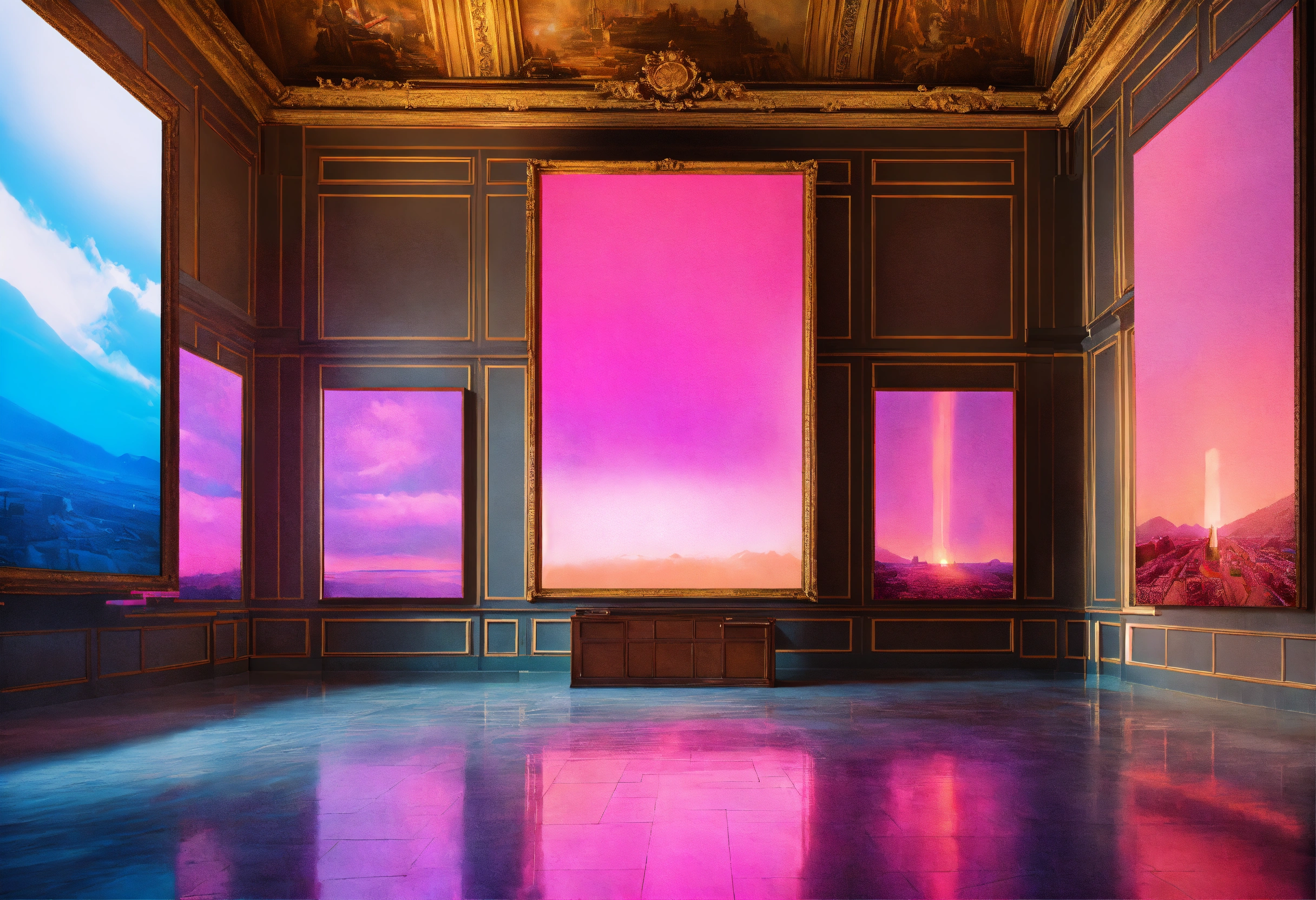 Lexica - Large room at the louvre with massive framed painting on the ...