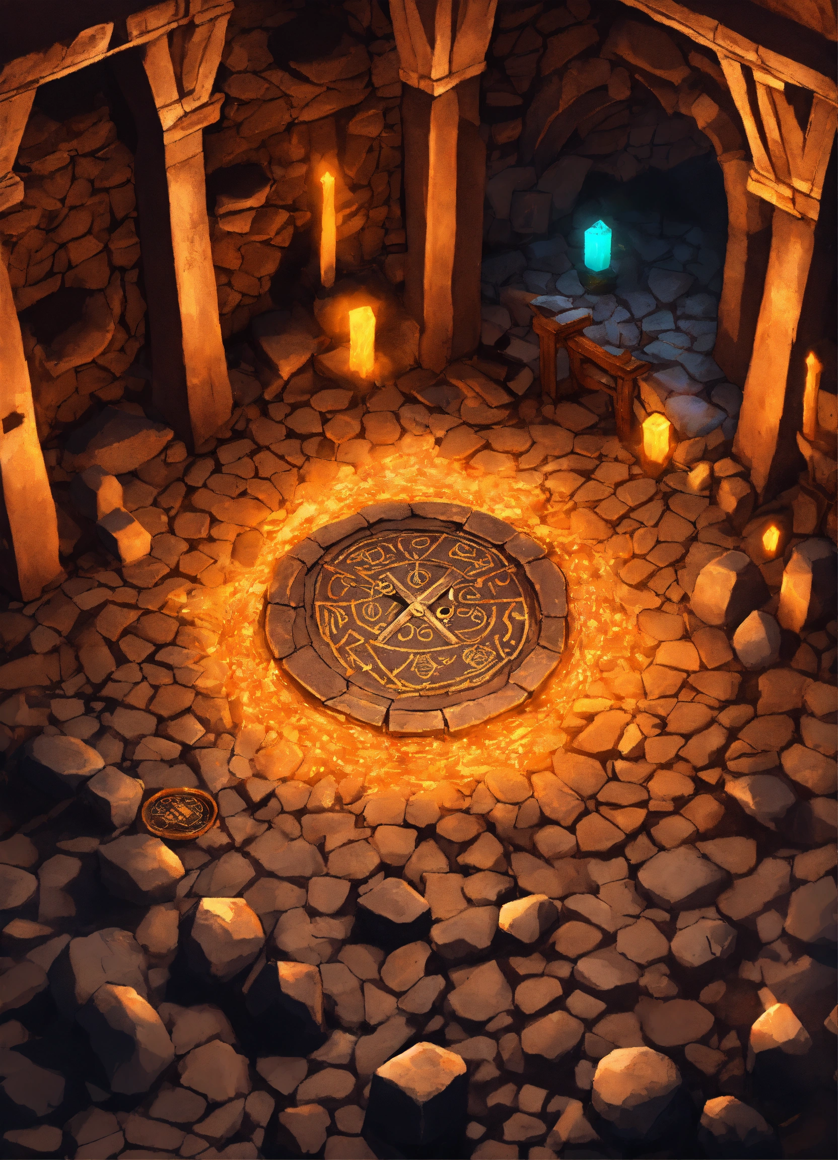 Lexica - Bottomless pit in dungeon with a lot of runes on stones