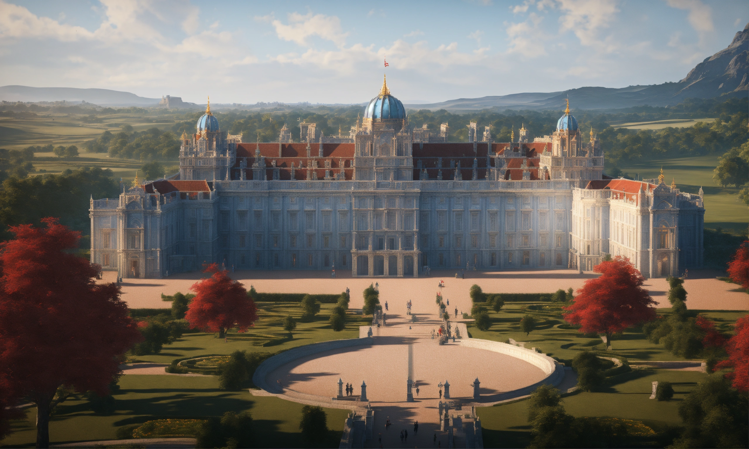 Lexica - Full image of a massive royal palace with light blue and red ...