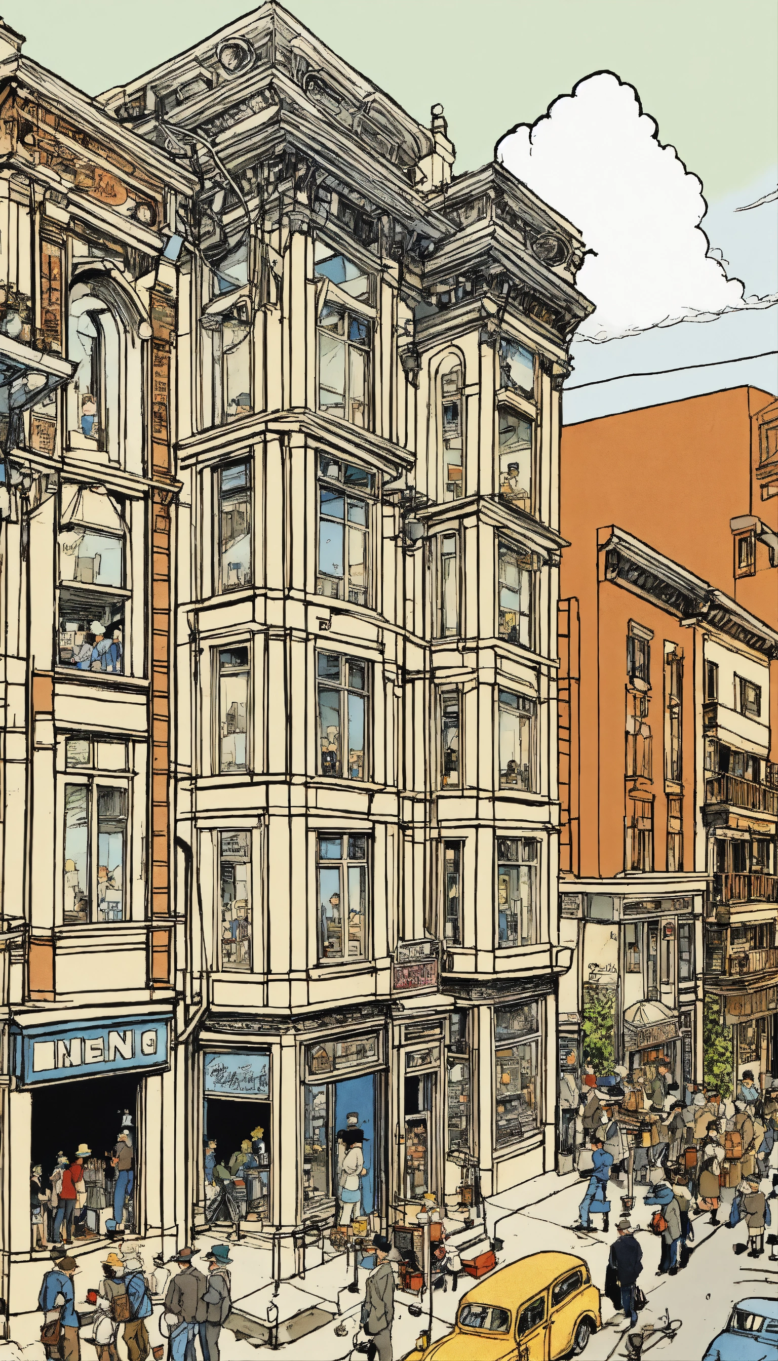 Lexica - Detailed pen and ink illustration of a building in San ...