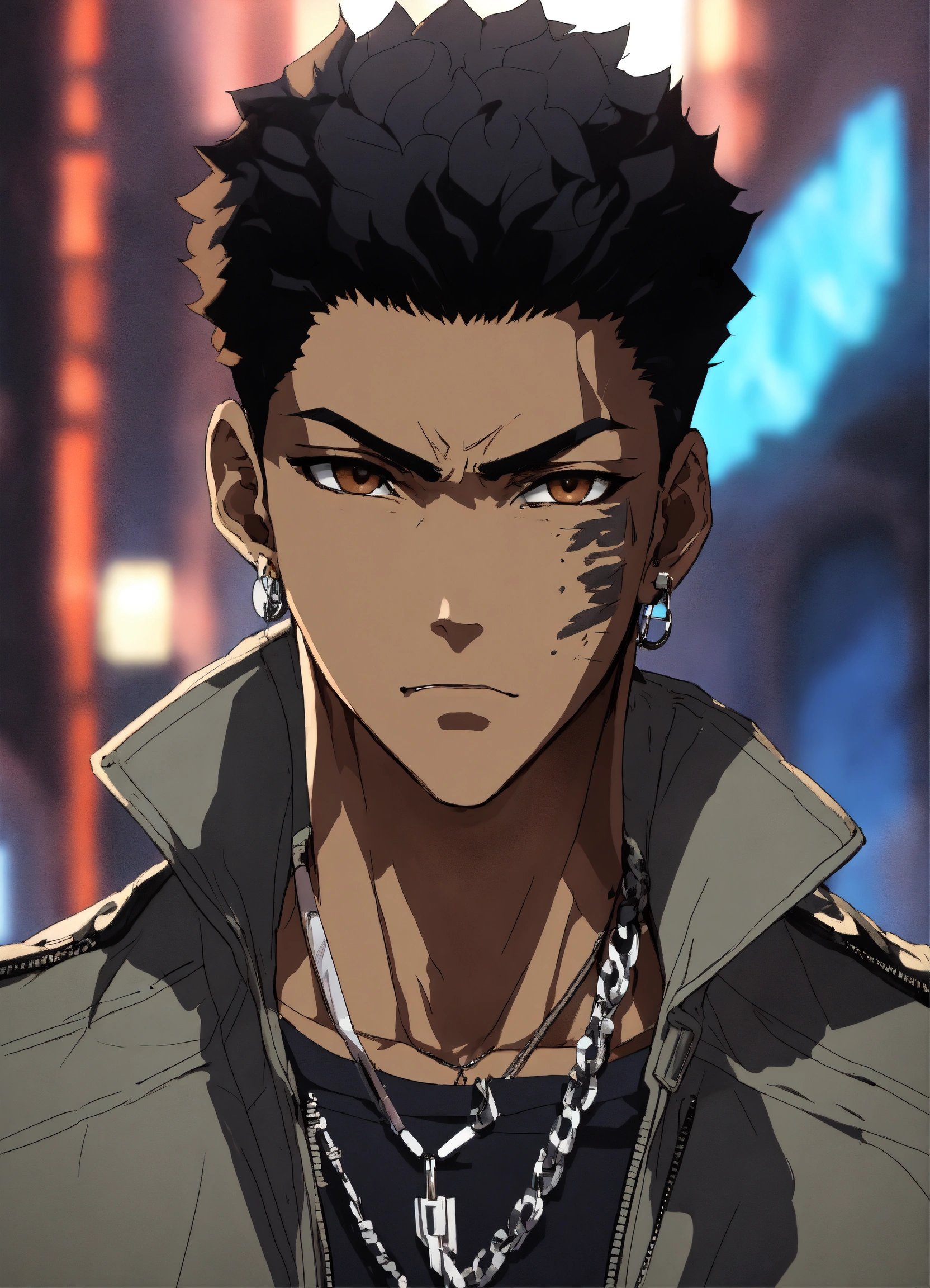 Lexica - Tall black male, gray leather jacket, brown eyes, short black ...