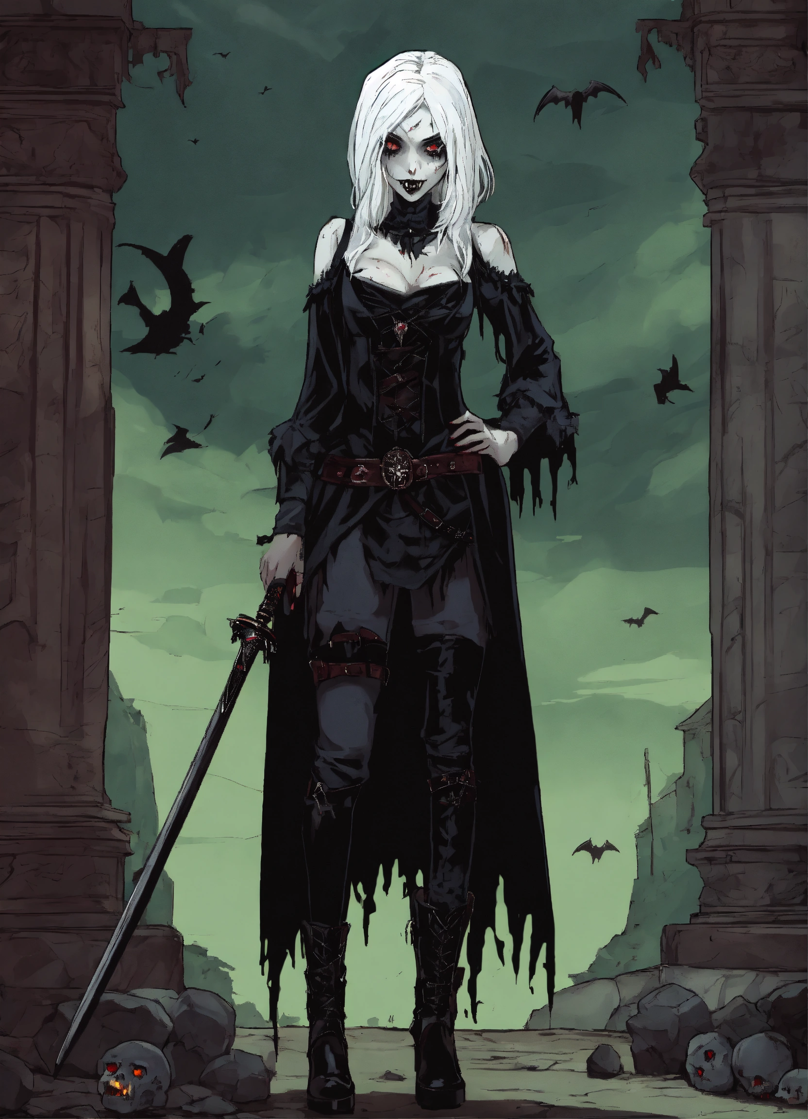 Lexica - Medieval goth young evil zombie girl with white hair . comic