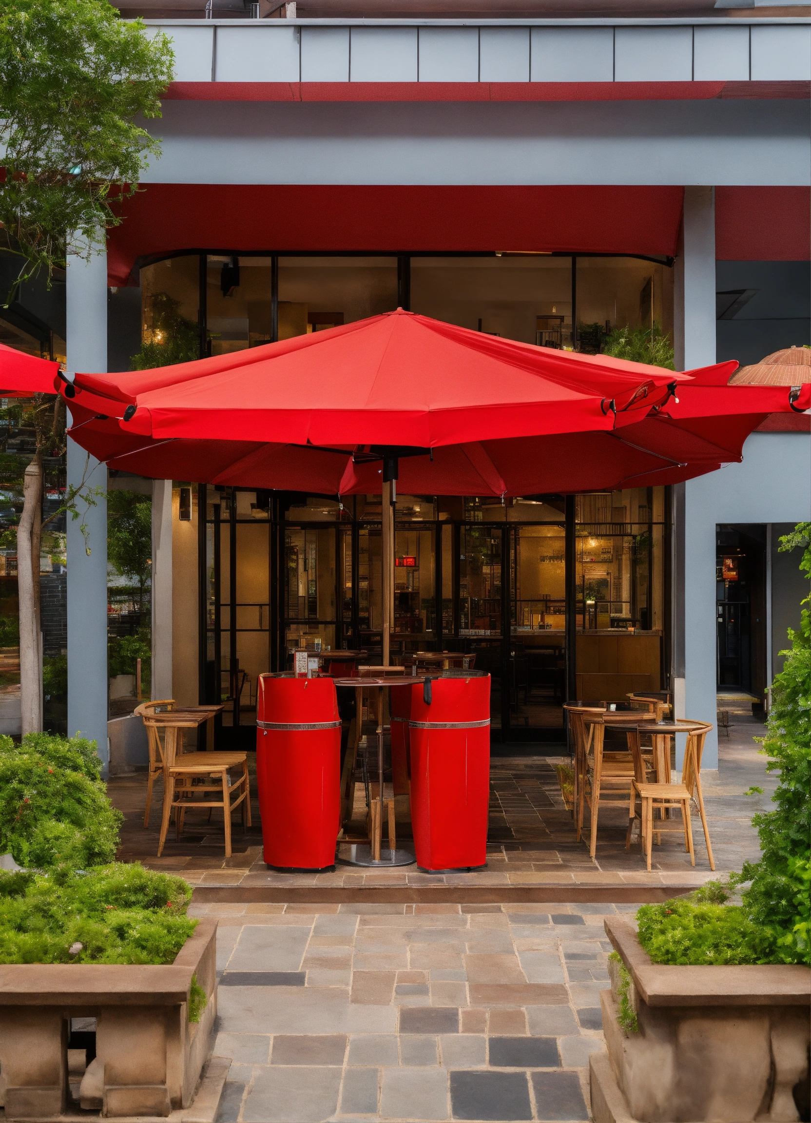 Lexica - Three small red canopies shaped like half an umbrella over the ...