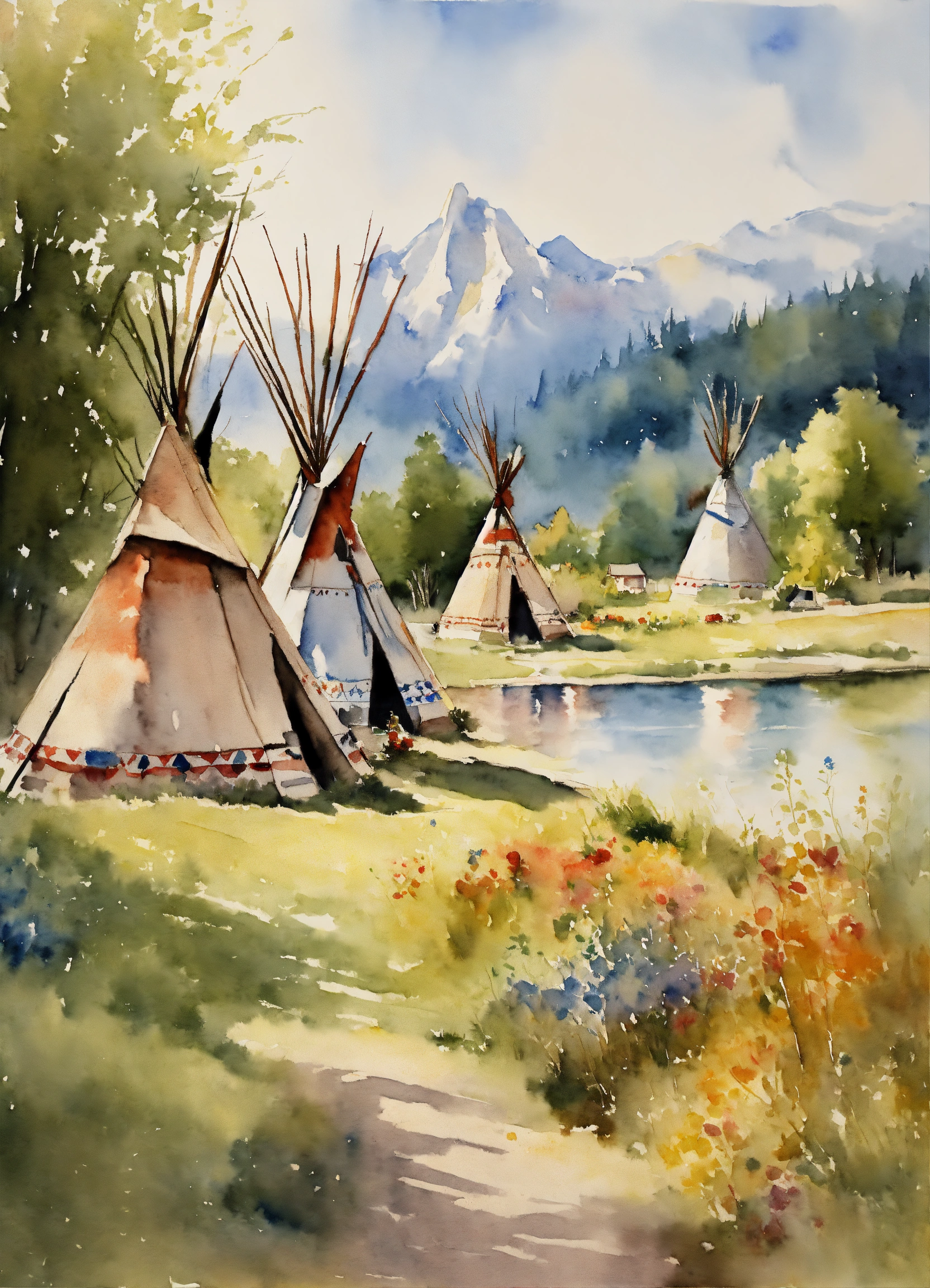 Lexica - Create a realistic, detailed, watercolor painting of a Native ...