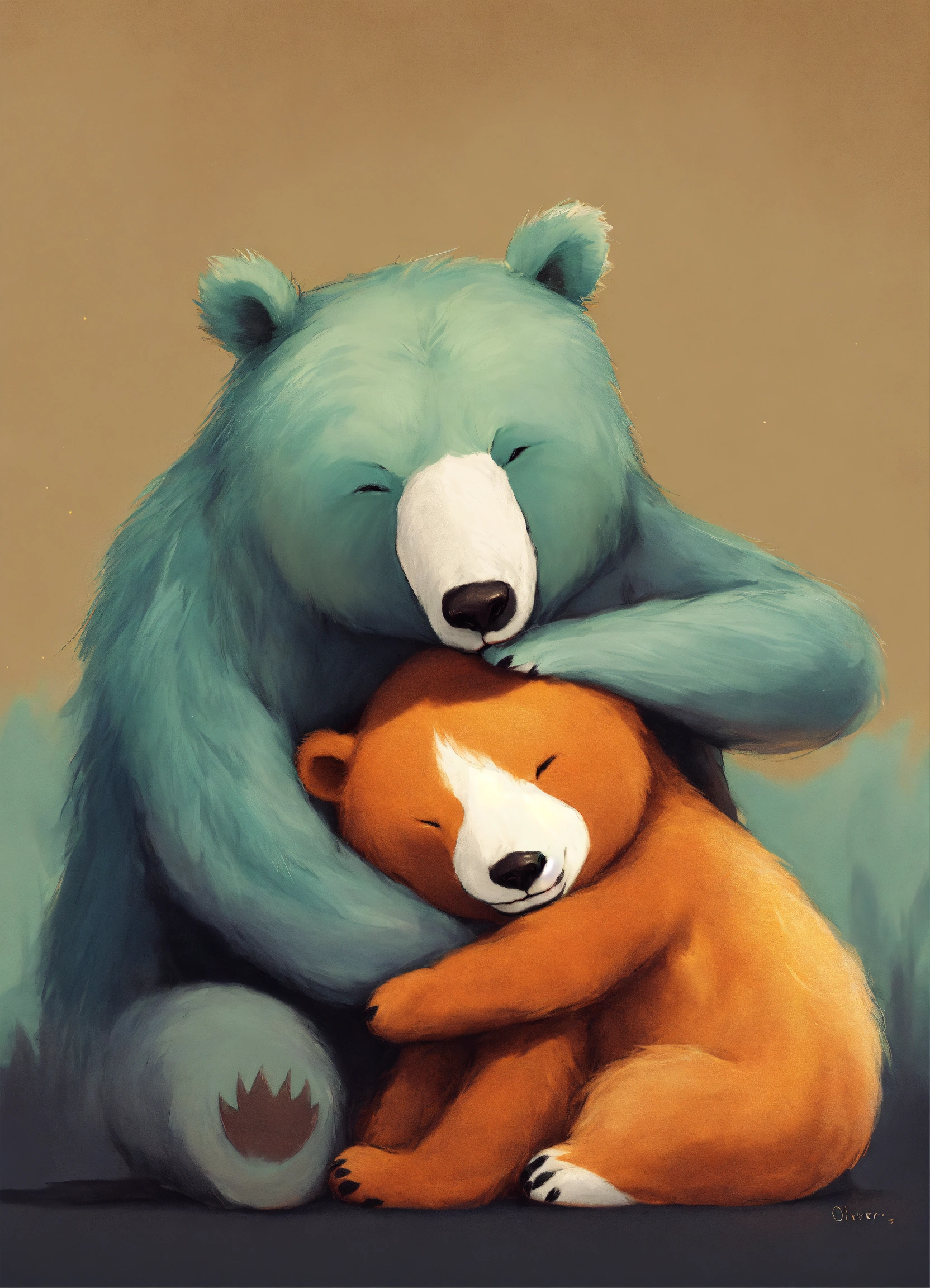 Lexica - Happy bears cuddling, cute critters, by oliver jeffers