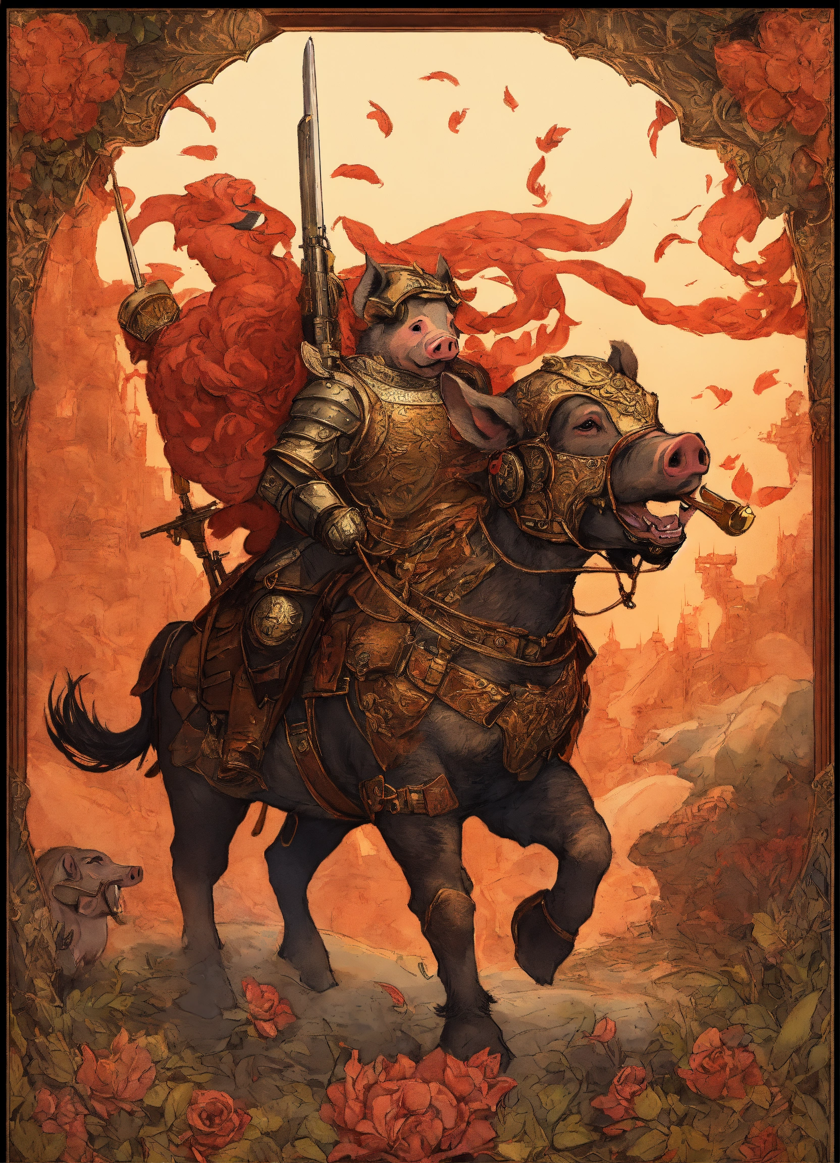 Lexica - Pigs at war, intricate art, fantasy style