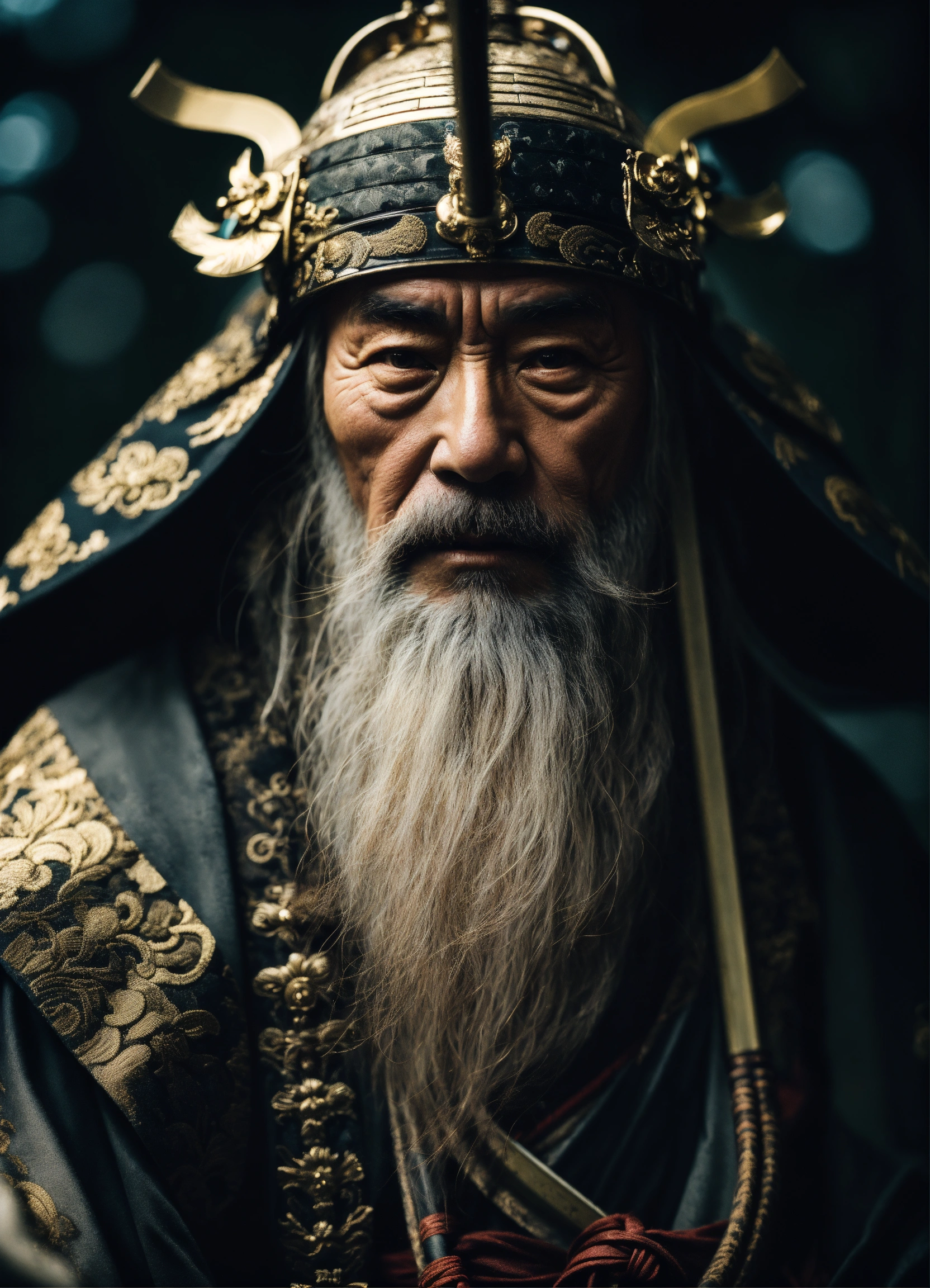 Lexica - Dark moody aesthetic, wise old japanese samurai with a long ...