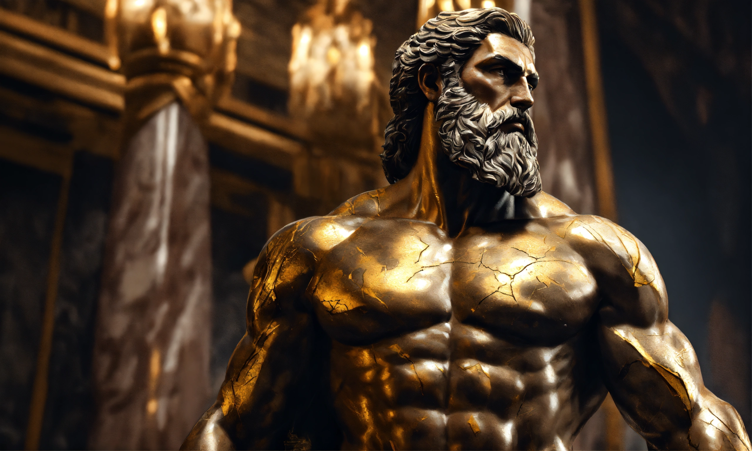 Lexica - A muscular statue of a strong Greek man with a beard and scars ...