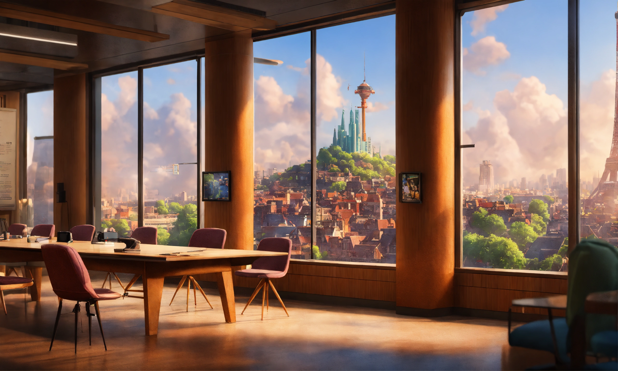 Lexica - Press conferenceroom as background, a city view through the ...