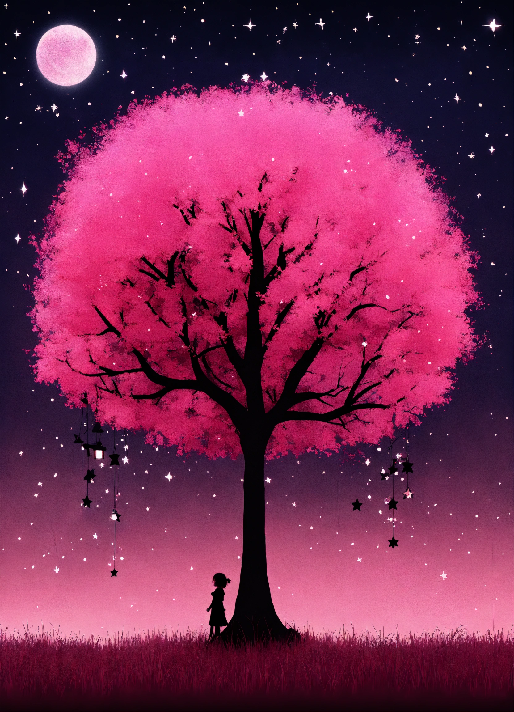 Lexica - There are decrescent and stars in the sky in shades of pink ...