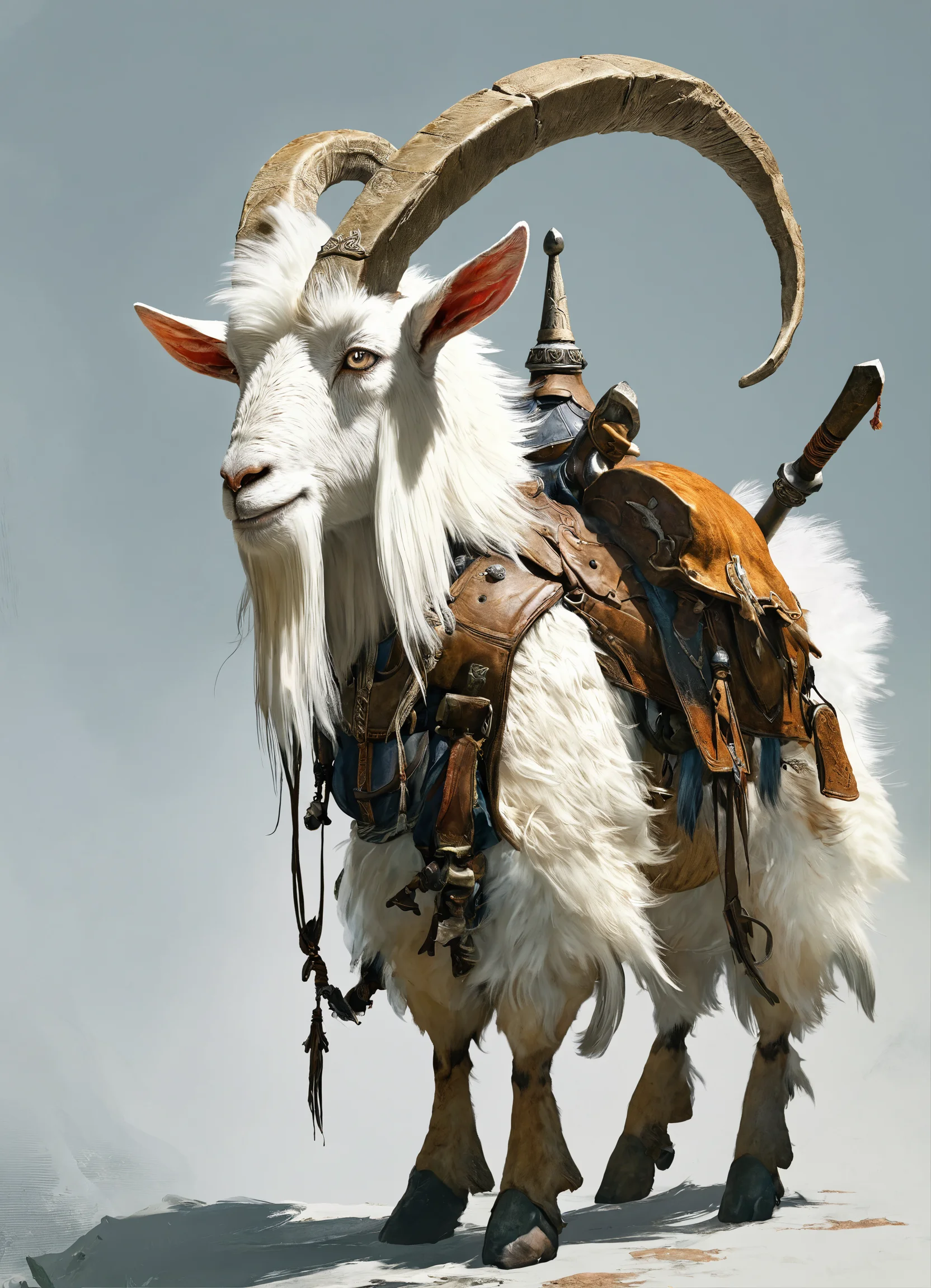 Lexica - A goat that serves as a mount for a dwarf warrior, with a ...