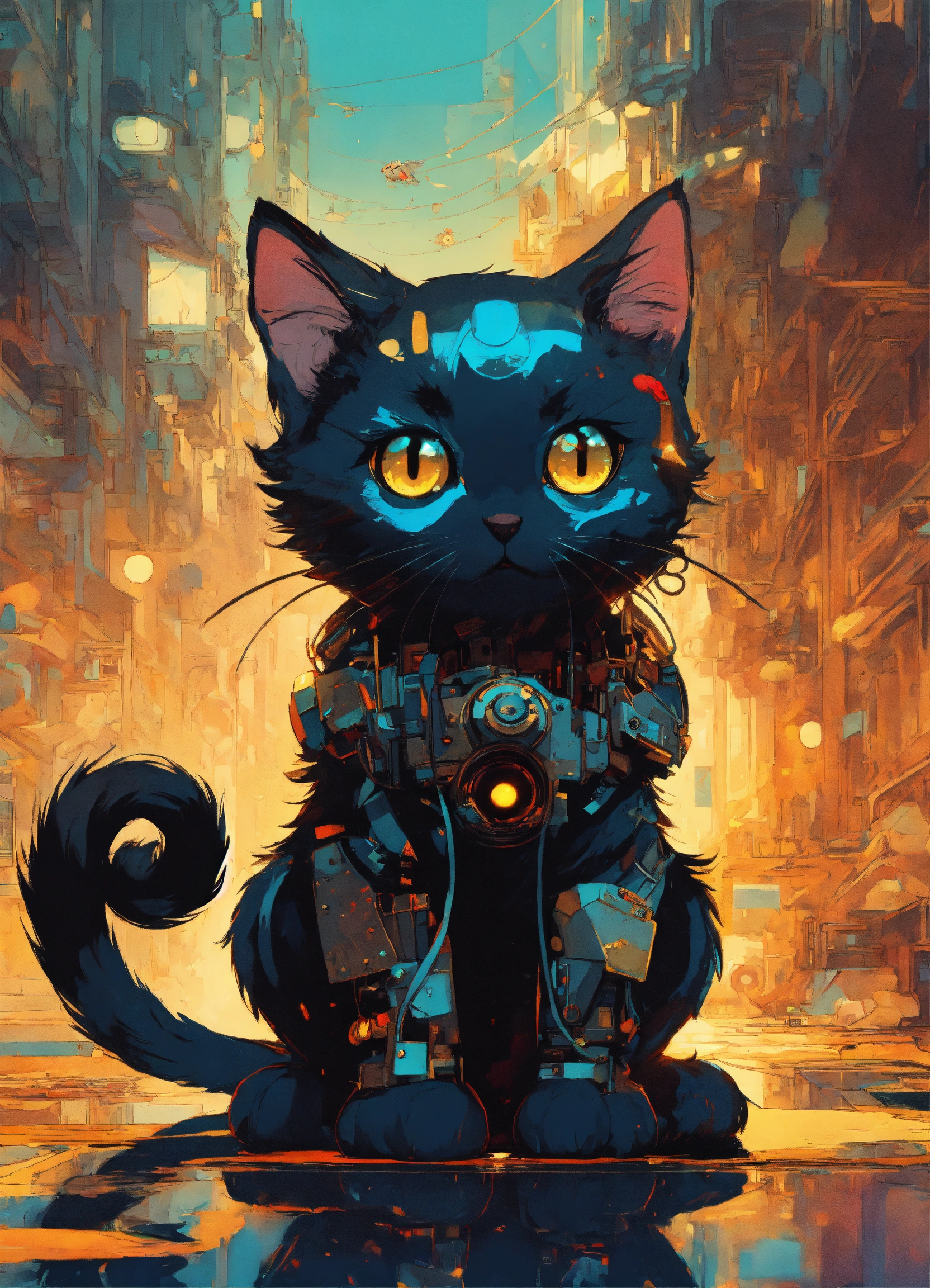 Lexica - Adorable black kitten, glowing reflecting eyes, Brian Kesinger ...