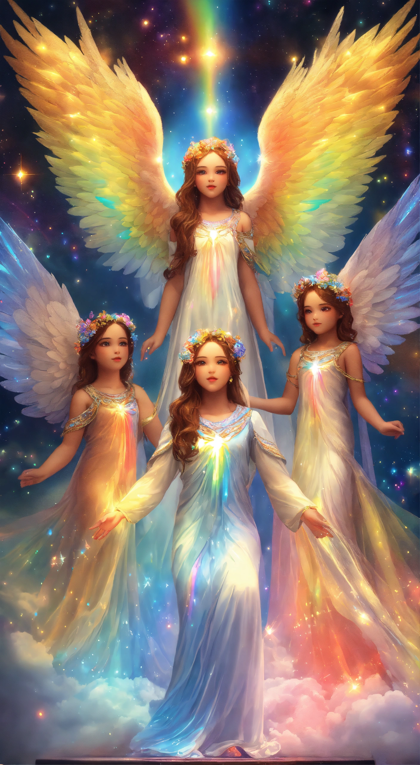 Lexica - 7 hyper-detailed holographic angels together with detailed and ...