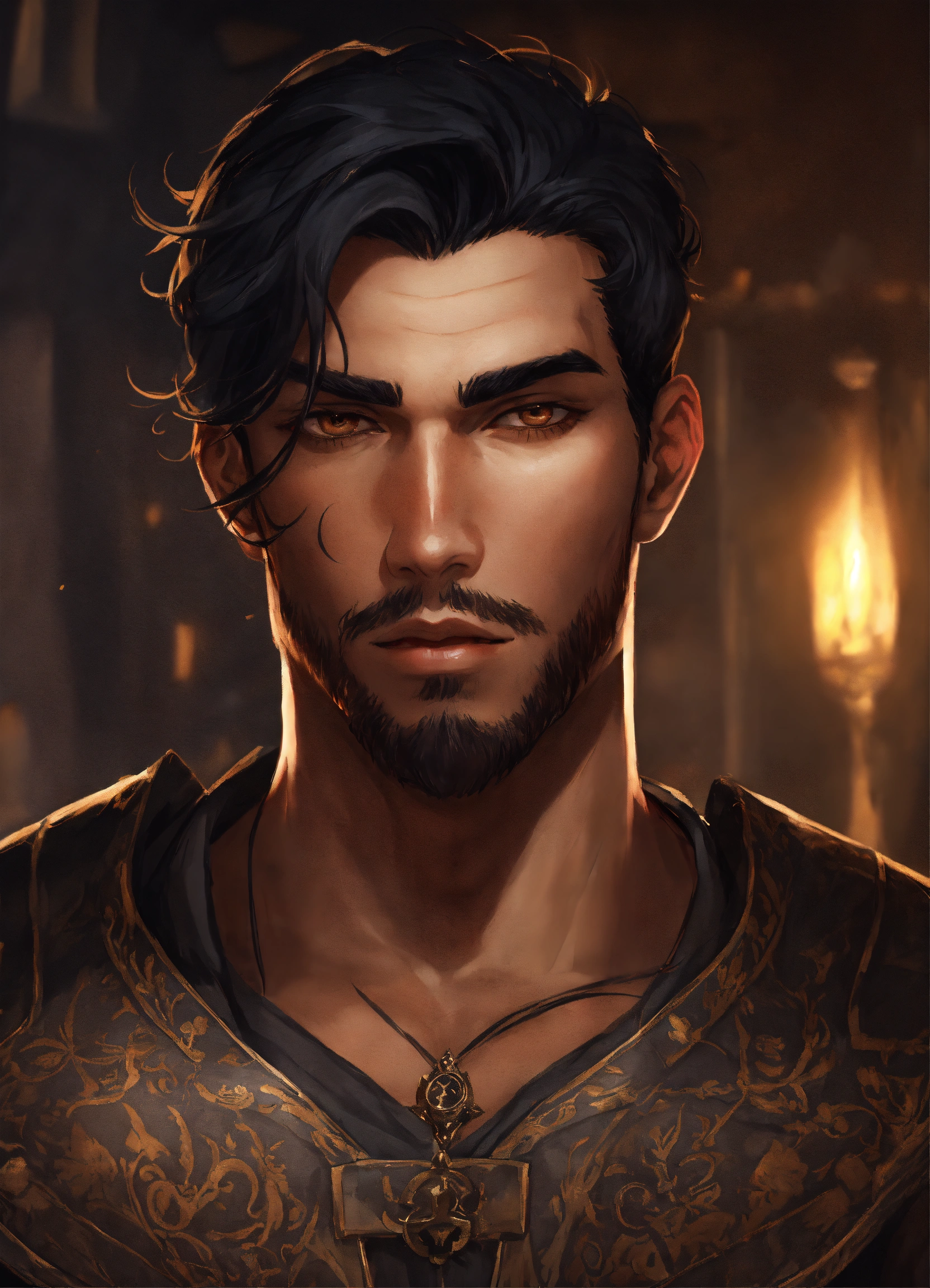 Lexica - A tall and broad man with short, jet-black hair that frames a ...