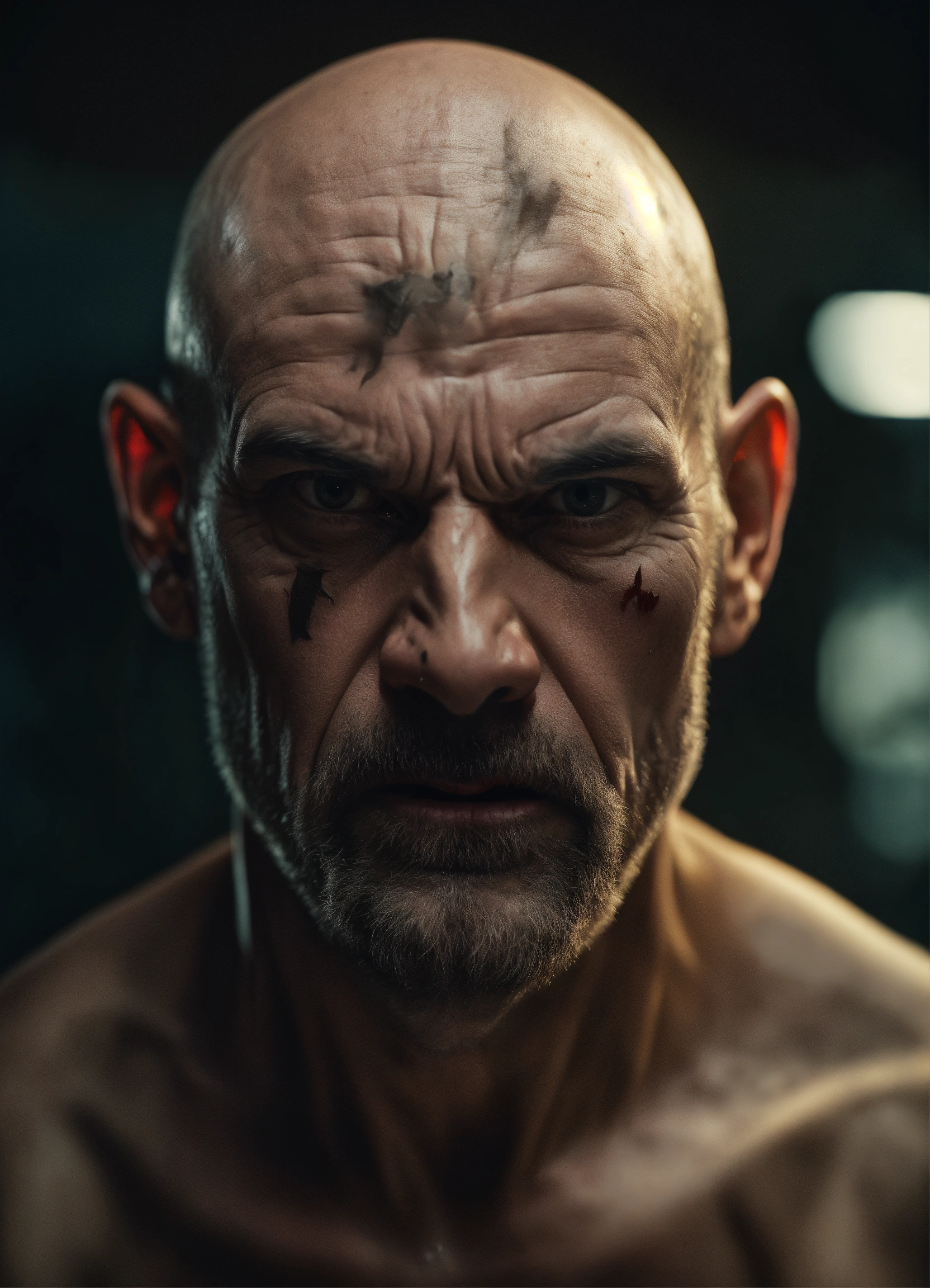 Lexica - A portrait of a creepy 45 years old man, few hairs on the head ...