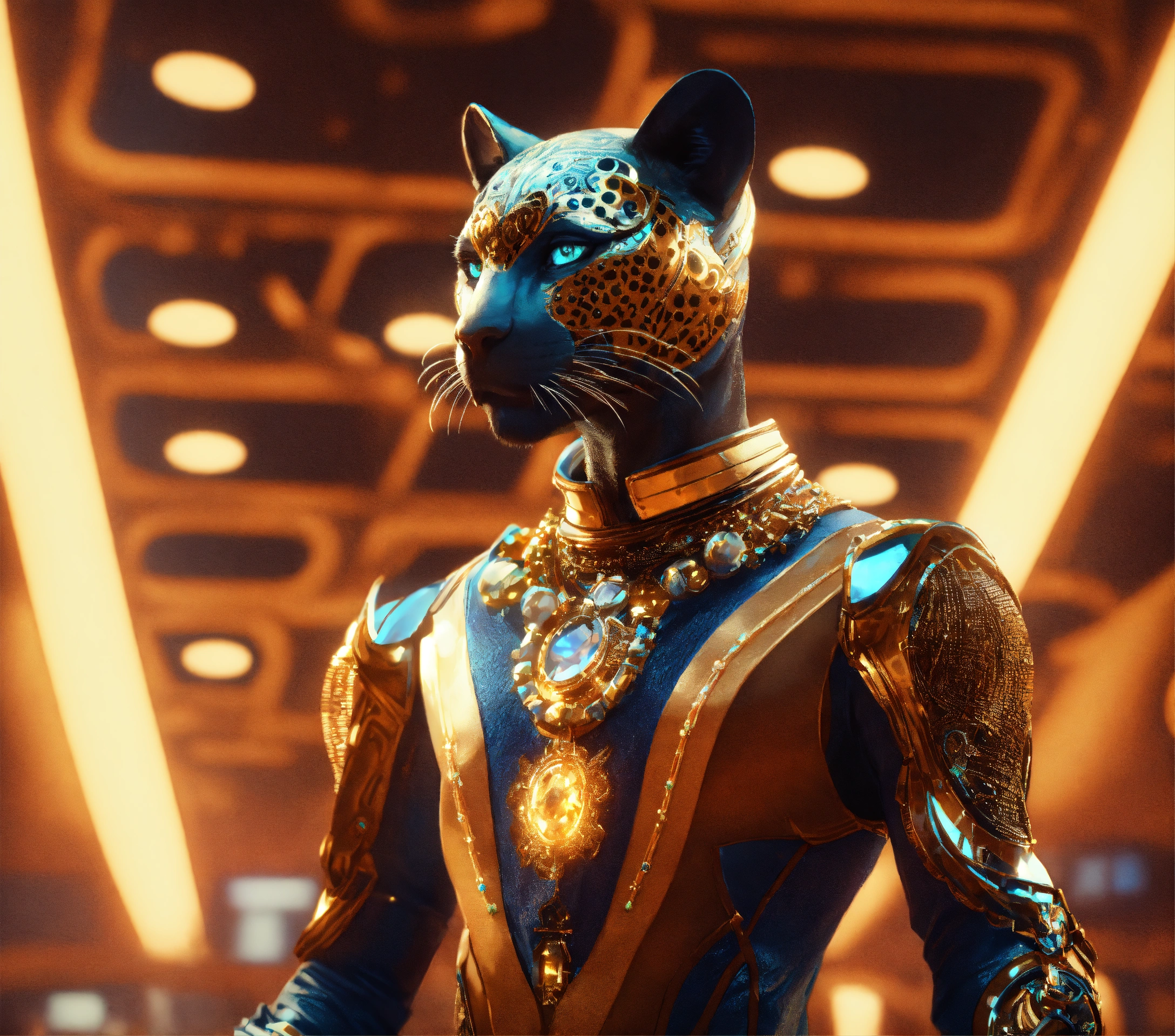 Lexica - Zoom out from a male panther faced humanoid wearing a fancy ...